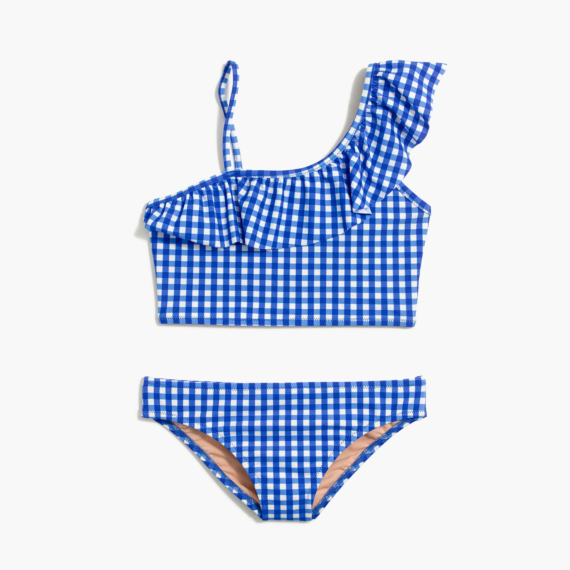 Factory: Girls' Ruffle One-shoulder Bikini In Gingham For Girls