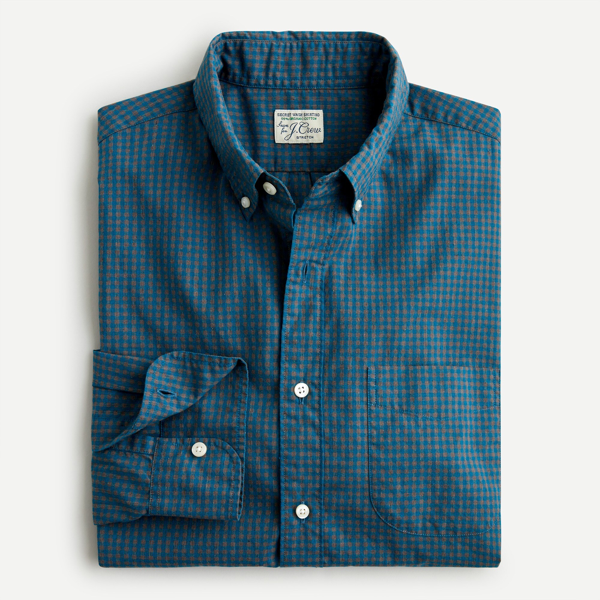 J.Crew: Stretch Secret Wash Cotton Poplin Shirt In Gingham For Men