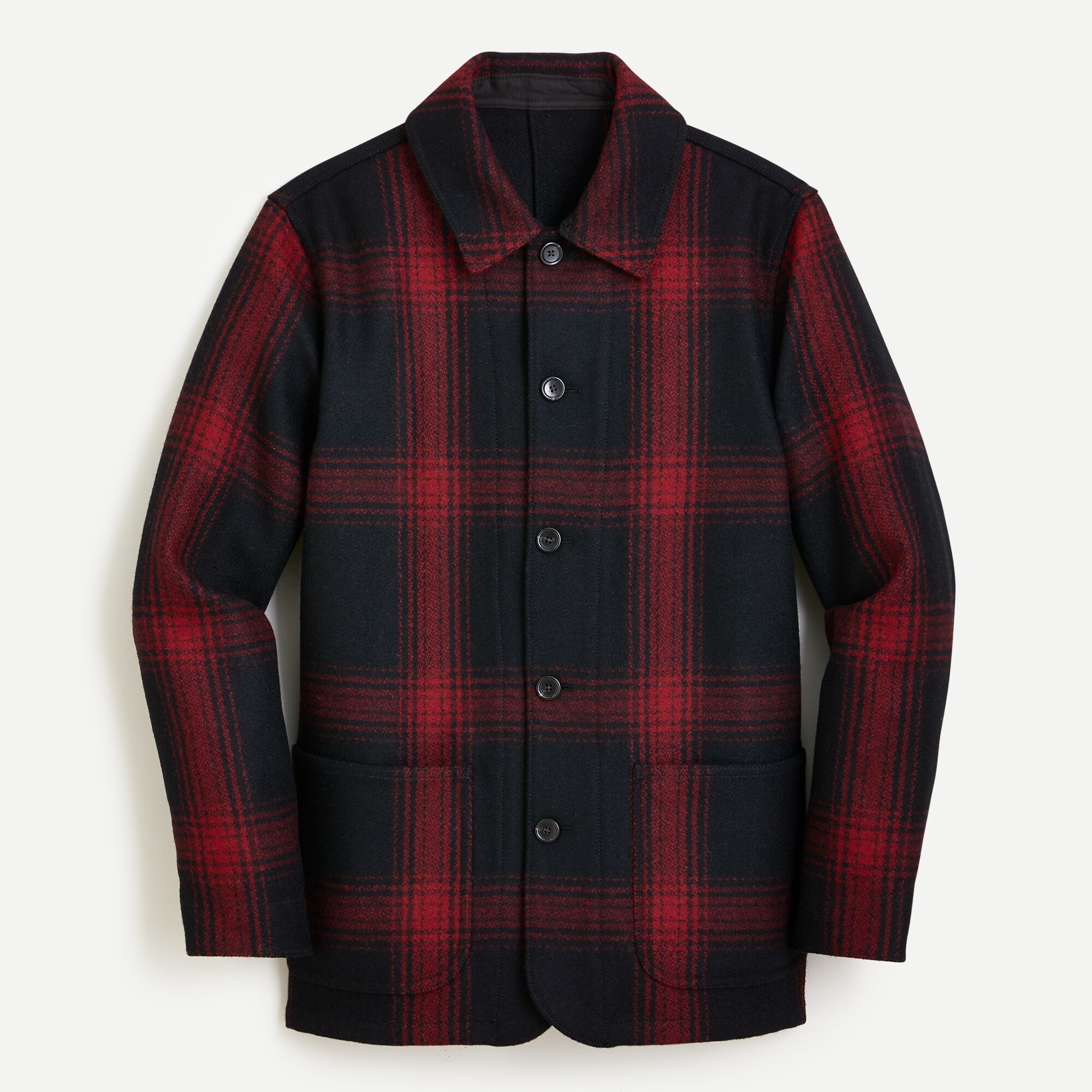 J.Crew: Chore Coat In Red Plaid Double-faced Italian Wool For Men