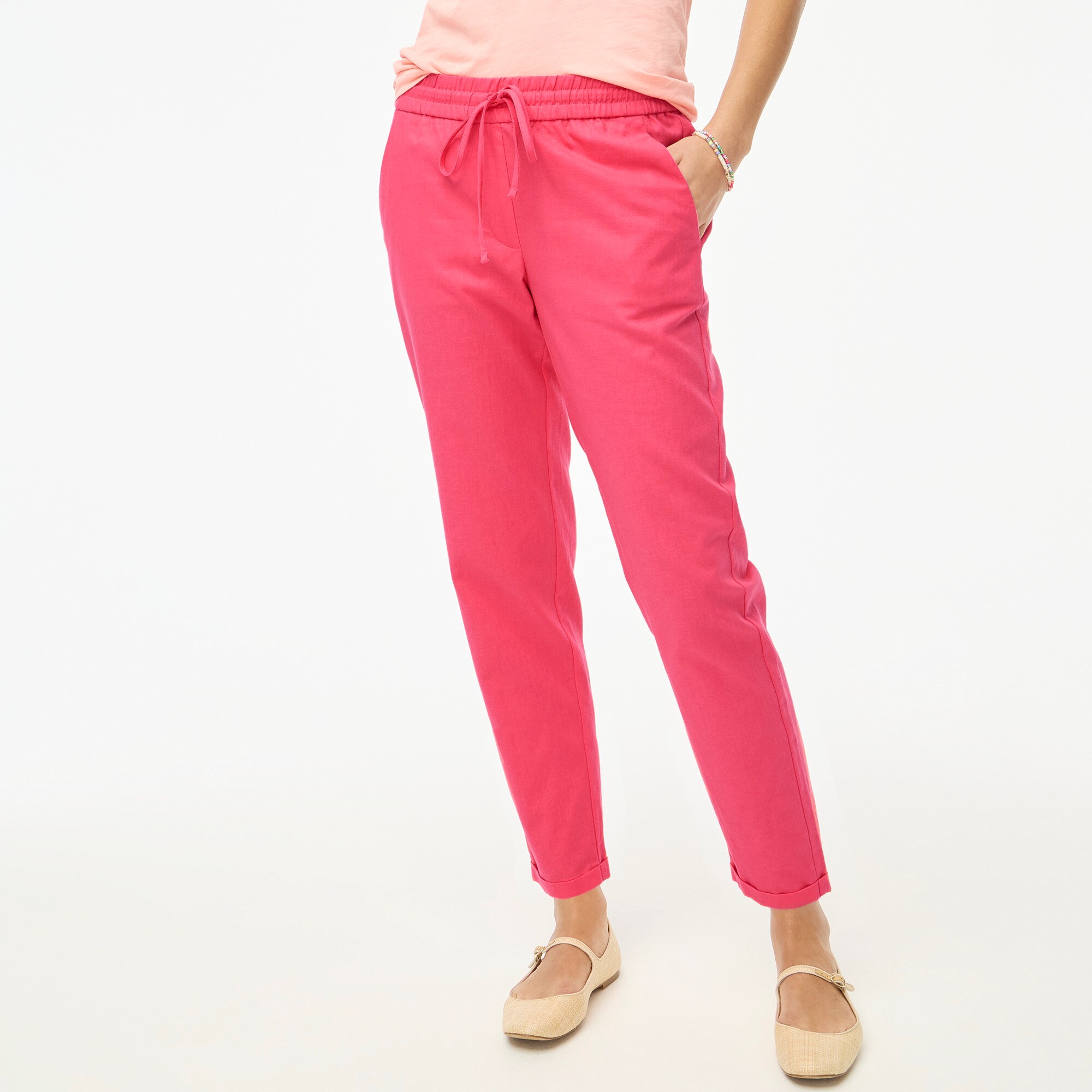 Factory: Linen-cotton Blend Drawstring Pant For Women