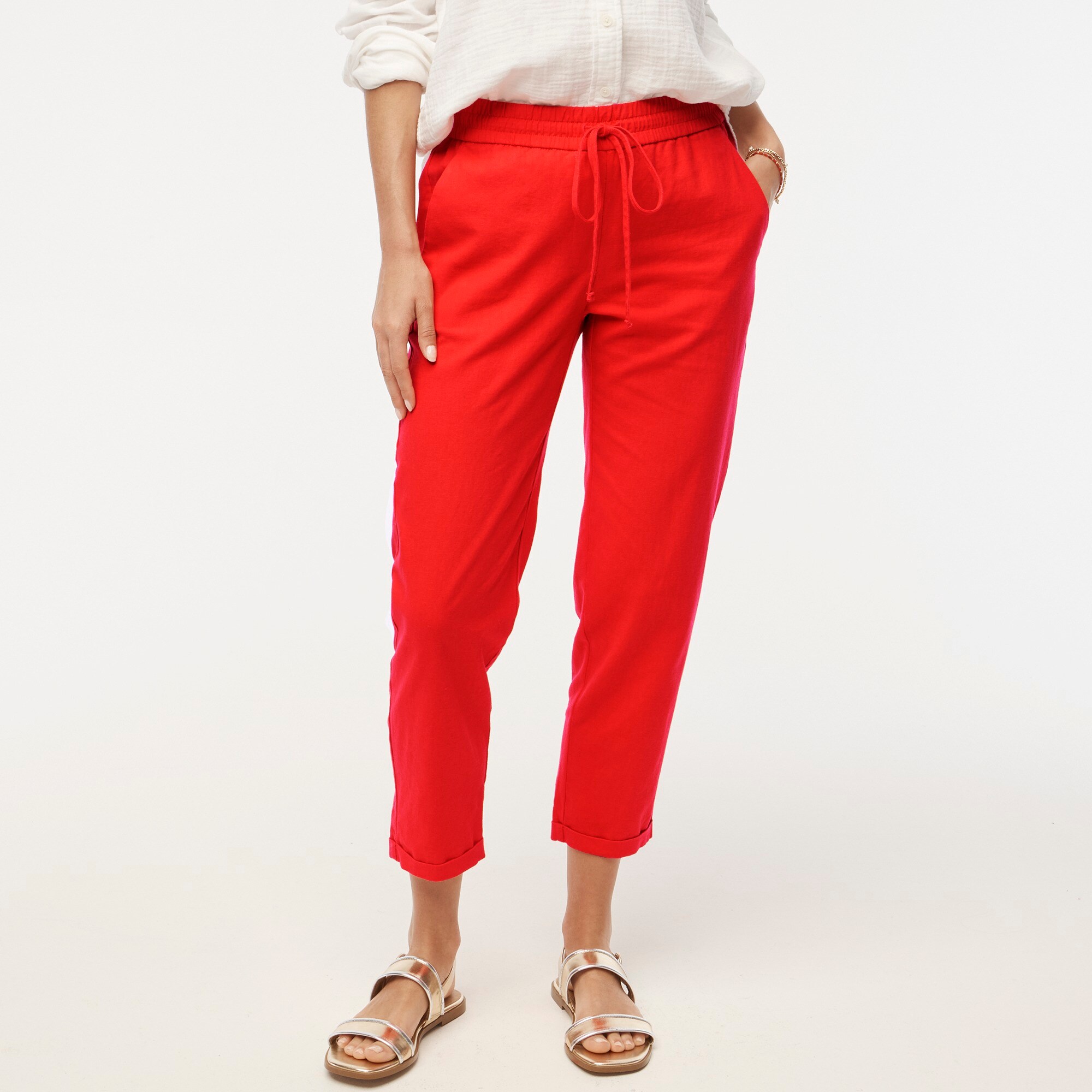 Factory: Linen-cotton Blend Drawstring Pant For Women