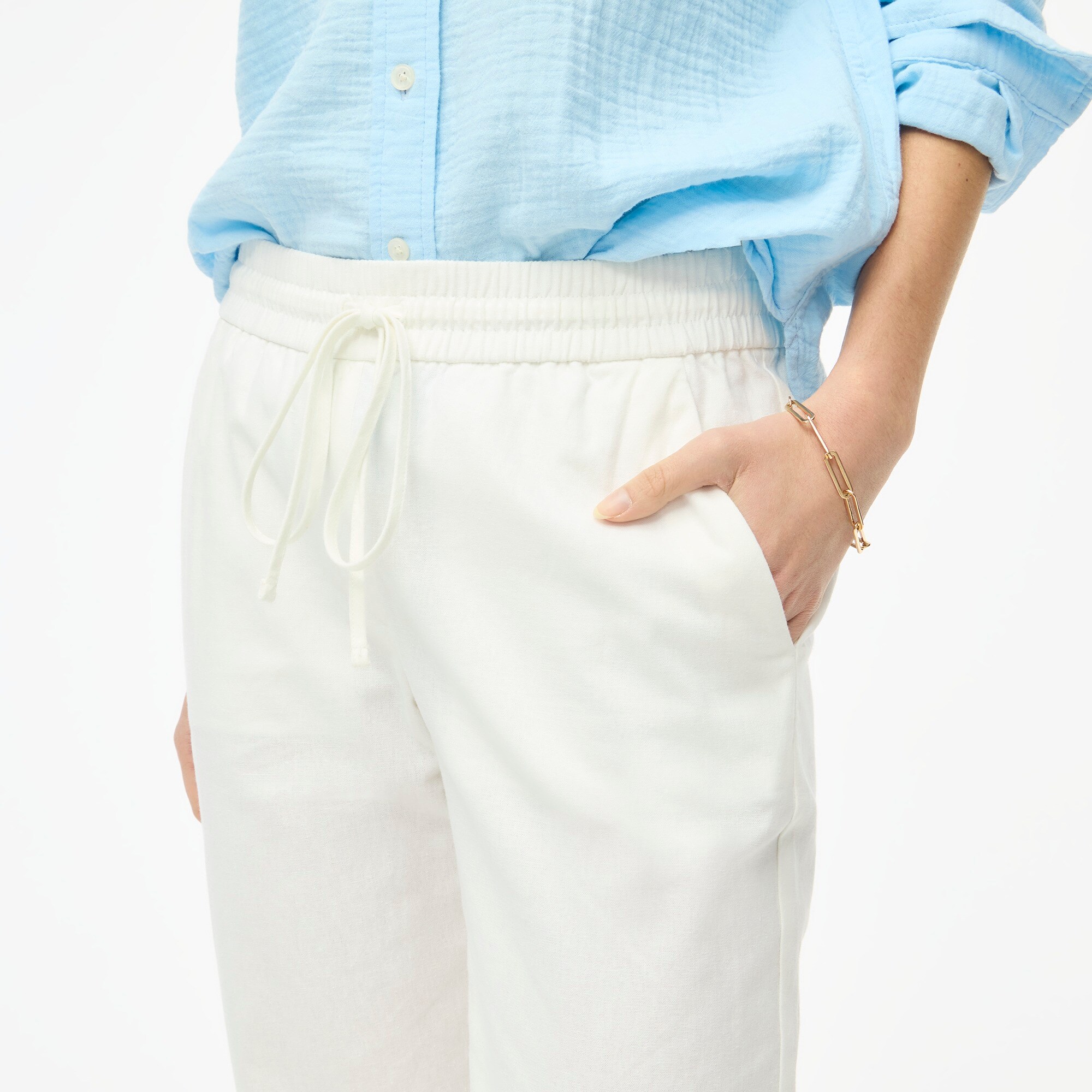 Factory: Linen-cotton Blend Drawstring Pant For Women
