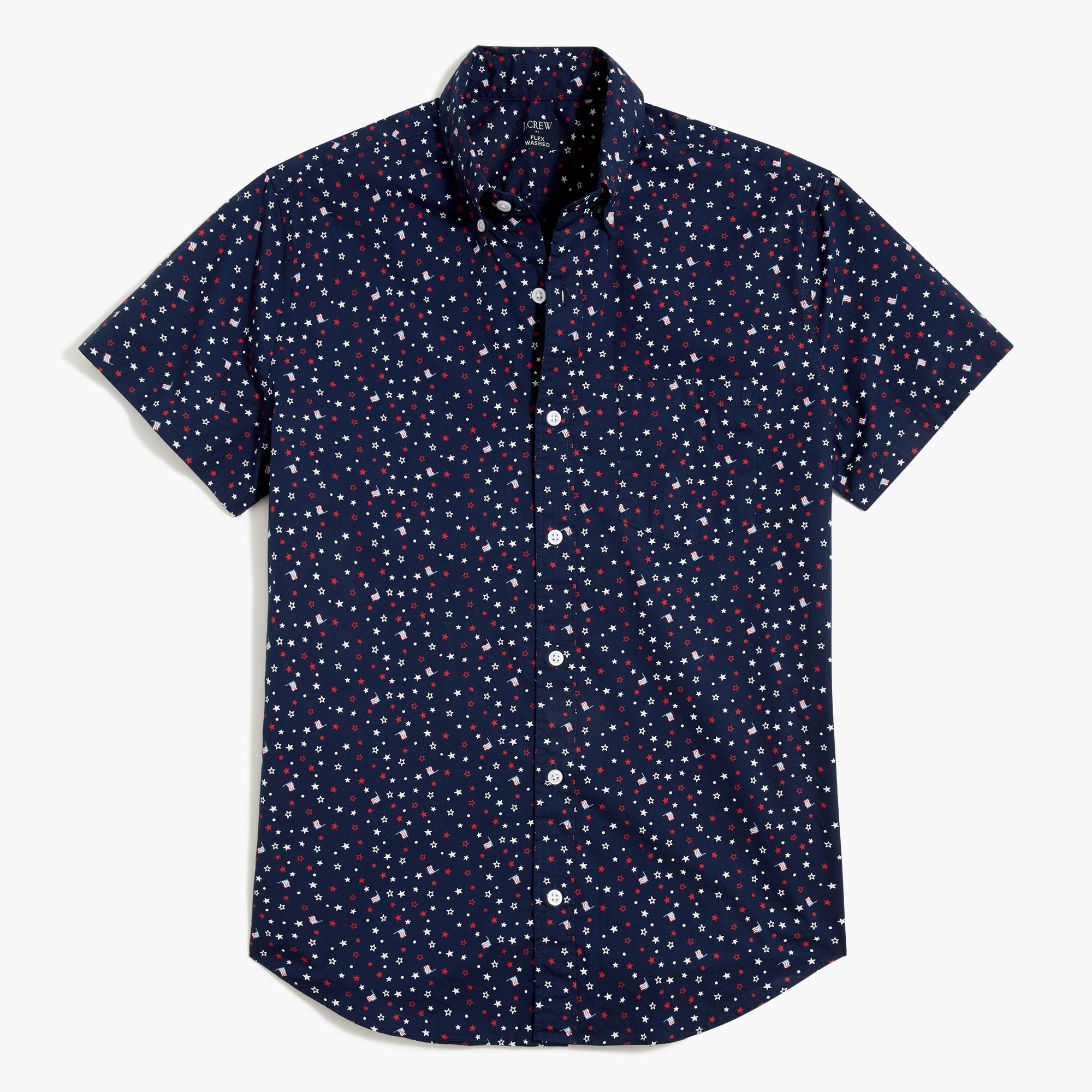 Factory: Short-sleeve Slim Star-print Flex Casual Shirt For Men