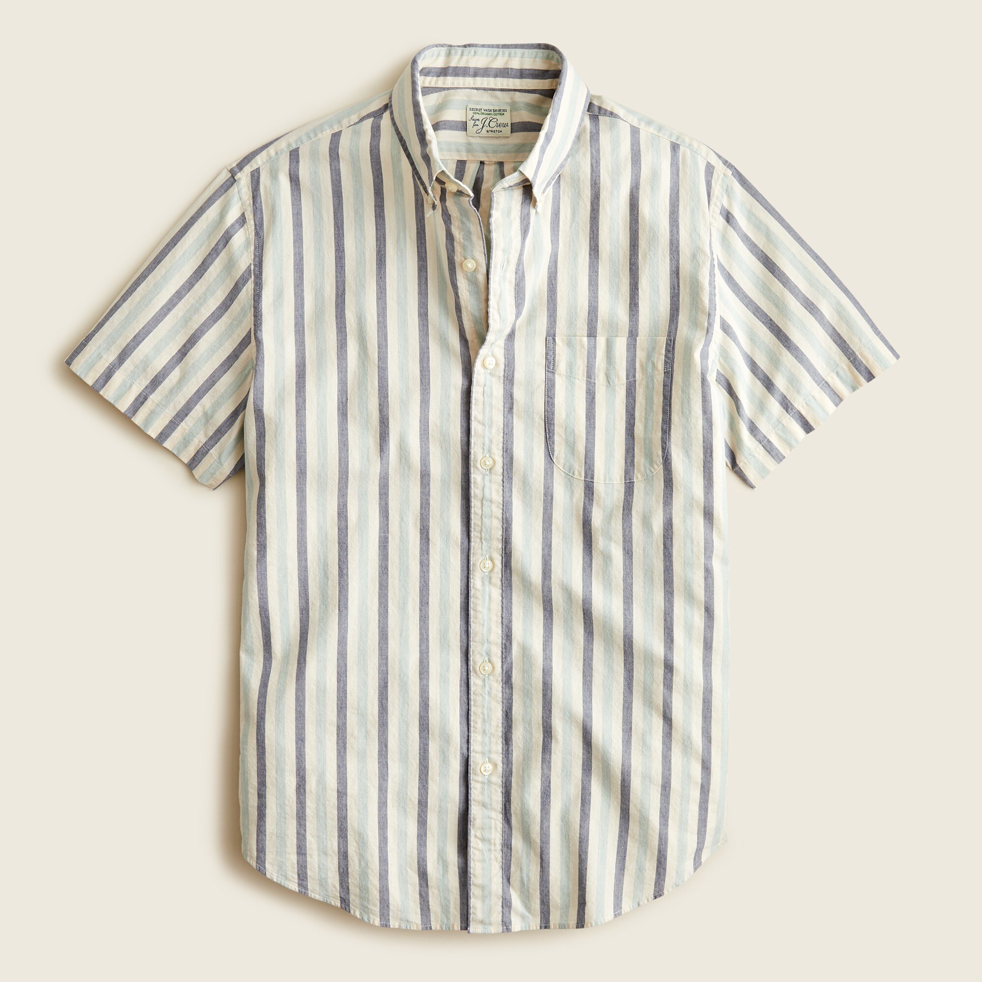J.Crew: Short-sleeve Stretch Secret Wash Organic Cotton Poplin Shirt In Print For Men