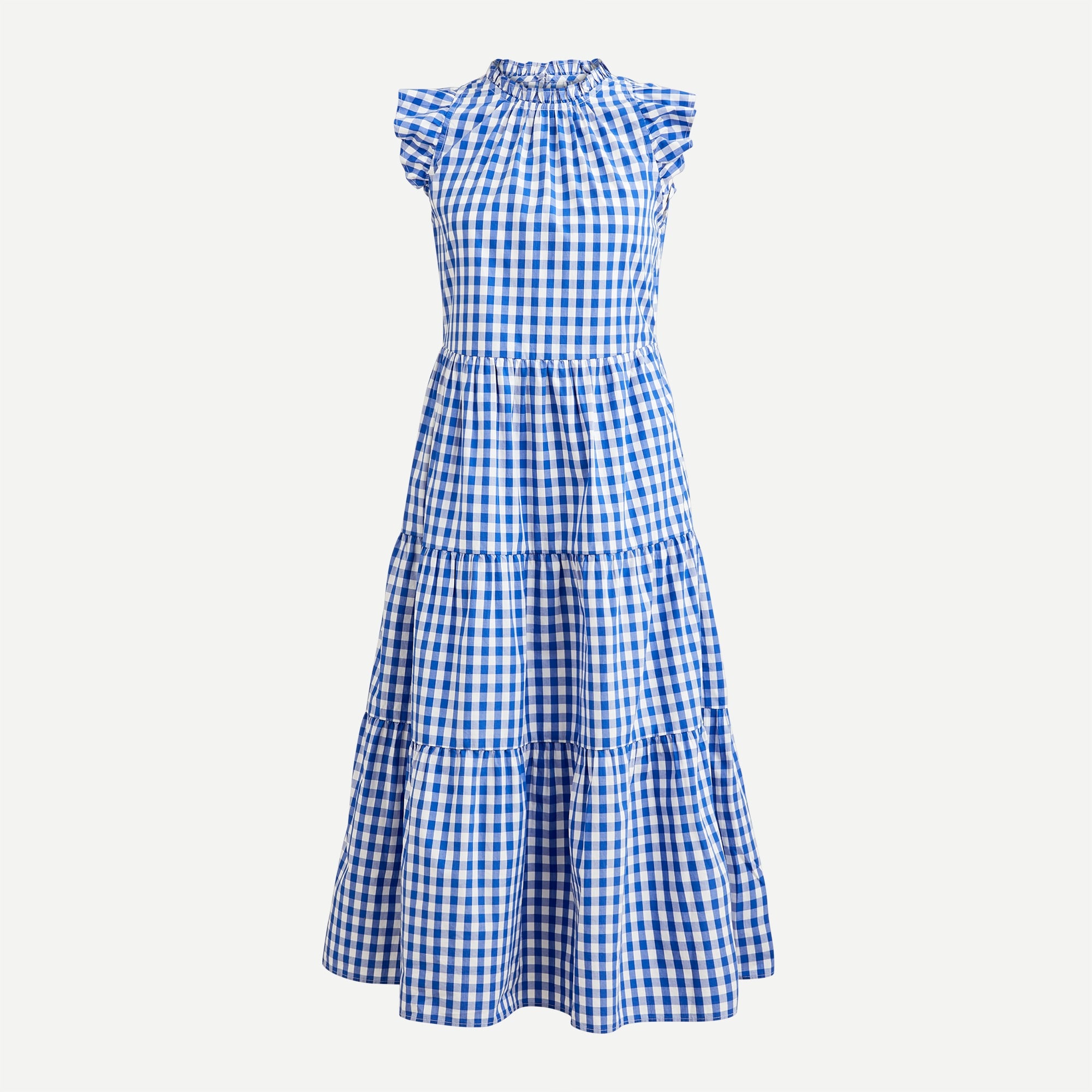 J Crew Tiered Ruffle Sleeve Dress In Gingham For Women