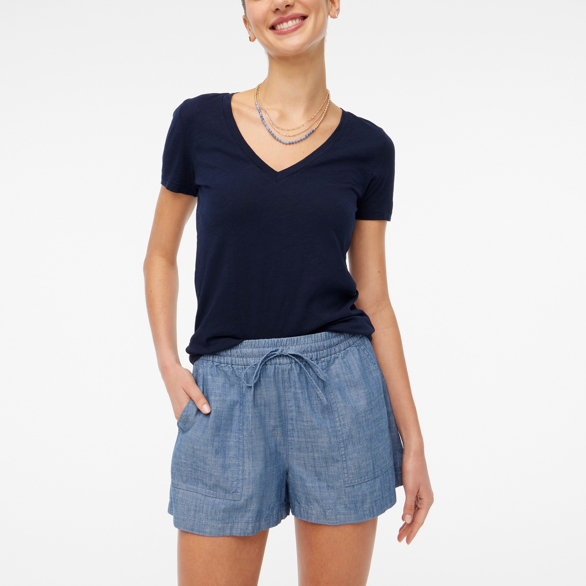 Factory: Chambray Drawstring Short For Women