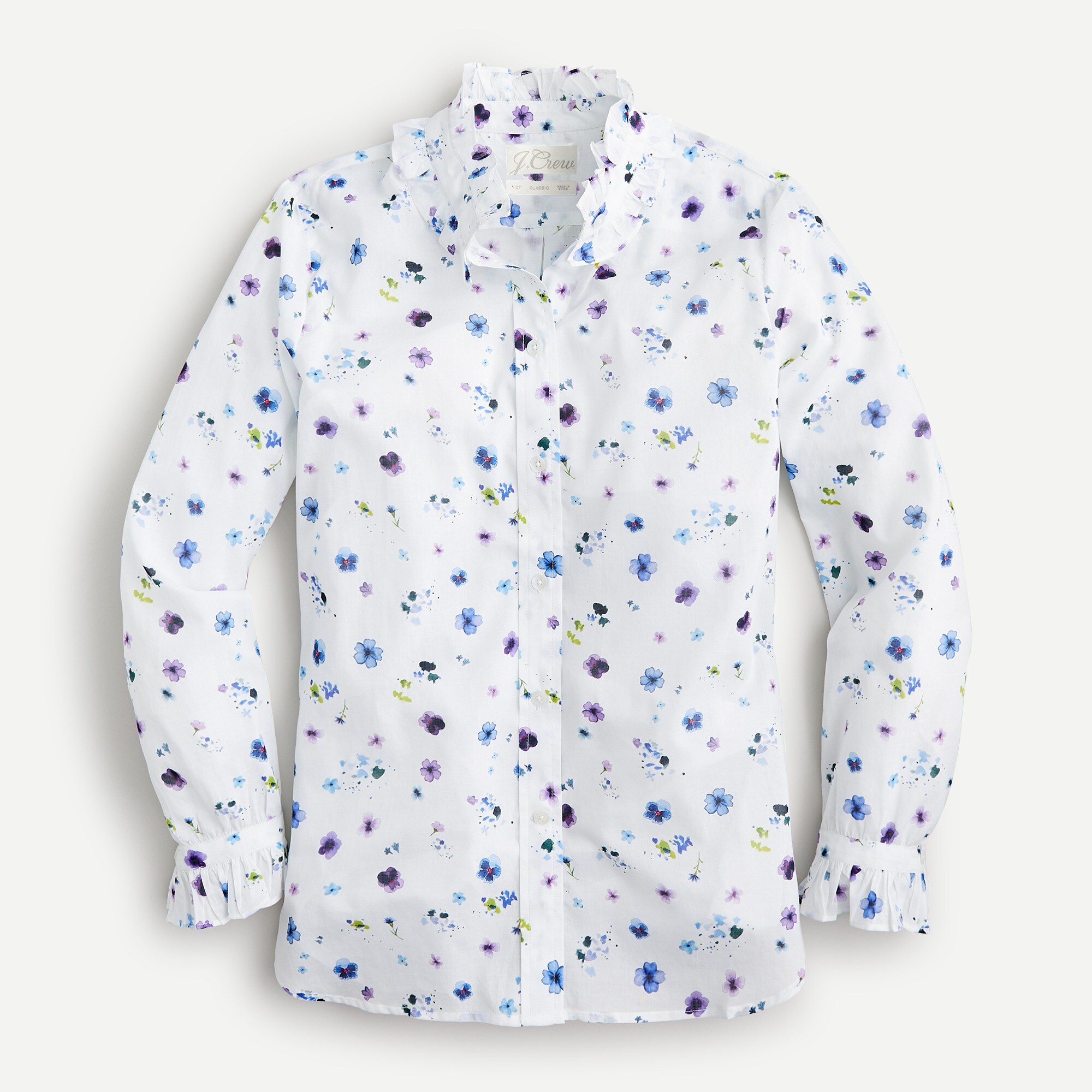 J.Crew: Classic-fit Ruffleneck Shirt In Airy Floral For Women