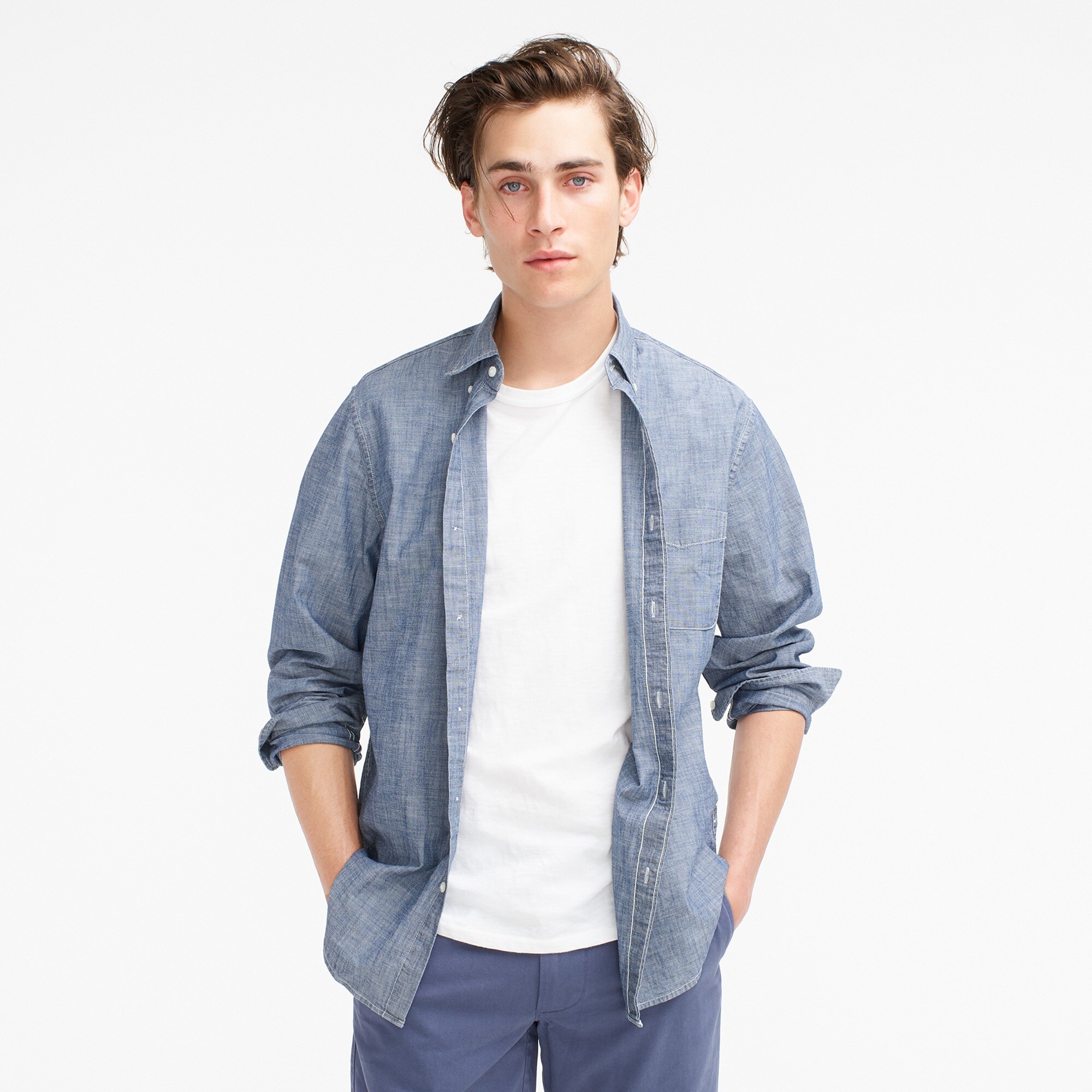 J.Crew: Organic Cotton Chambray Shirt In One-year Wash For Men