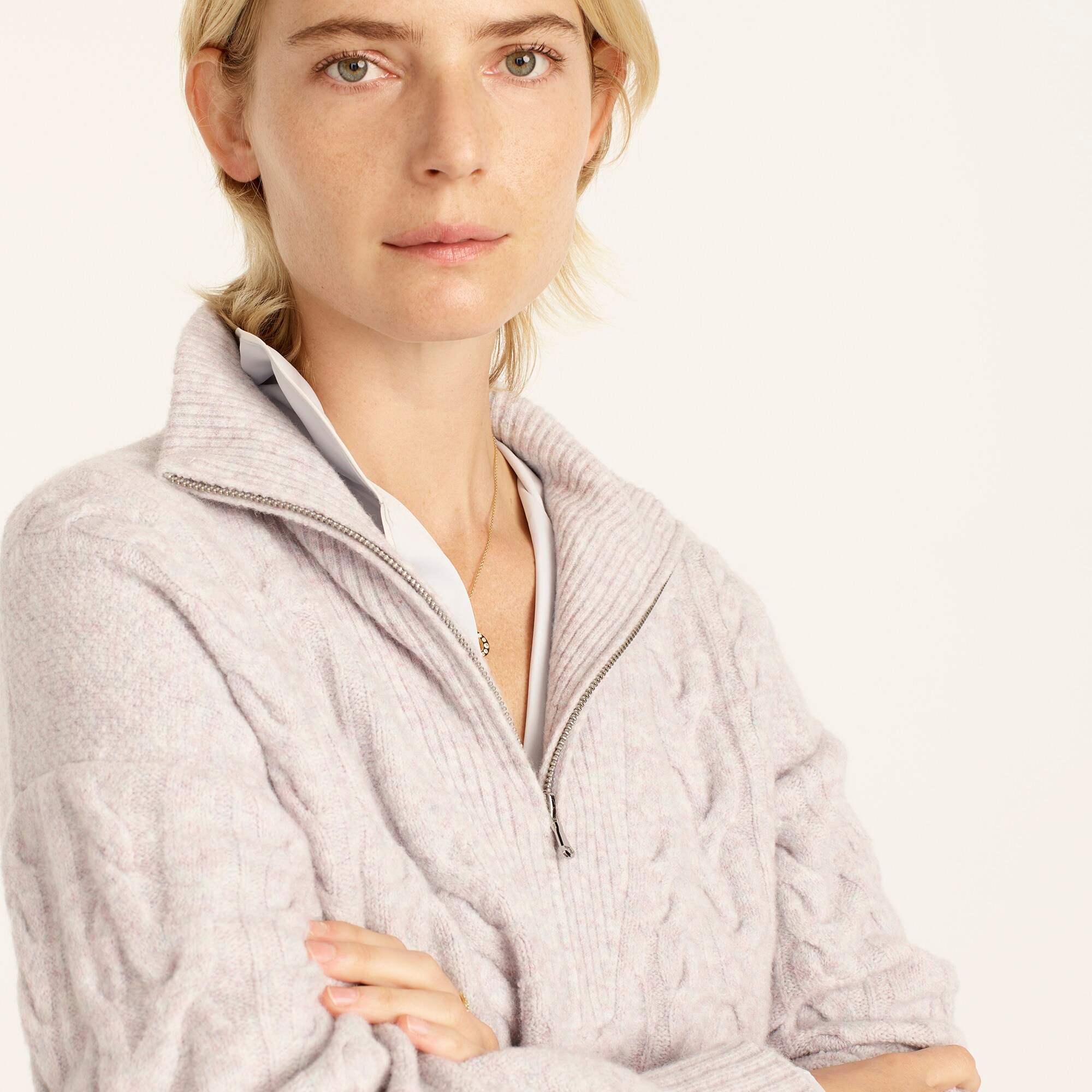 J.Crew: Cable-knit Half-zip Sweater In Supersoft Yarn For Women