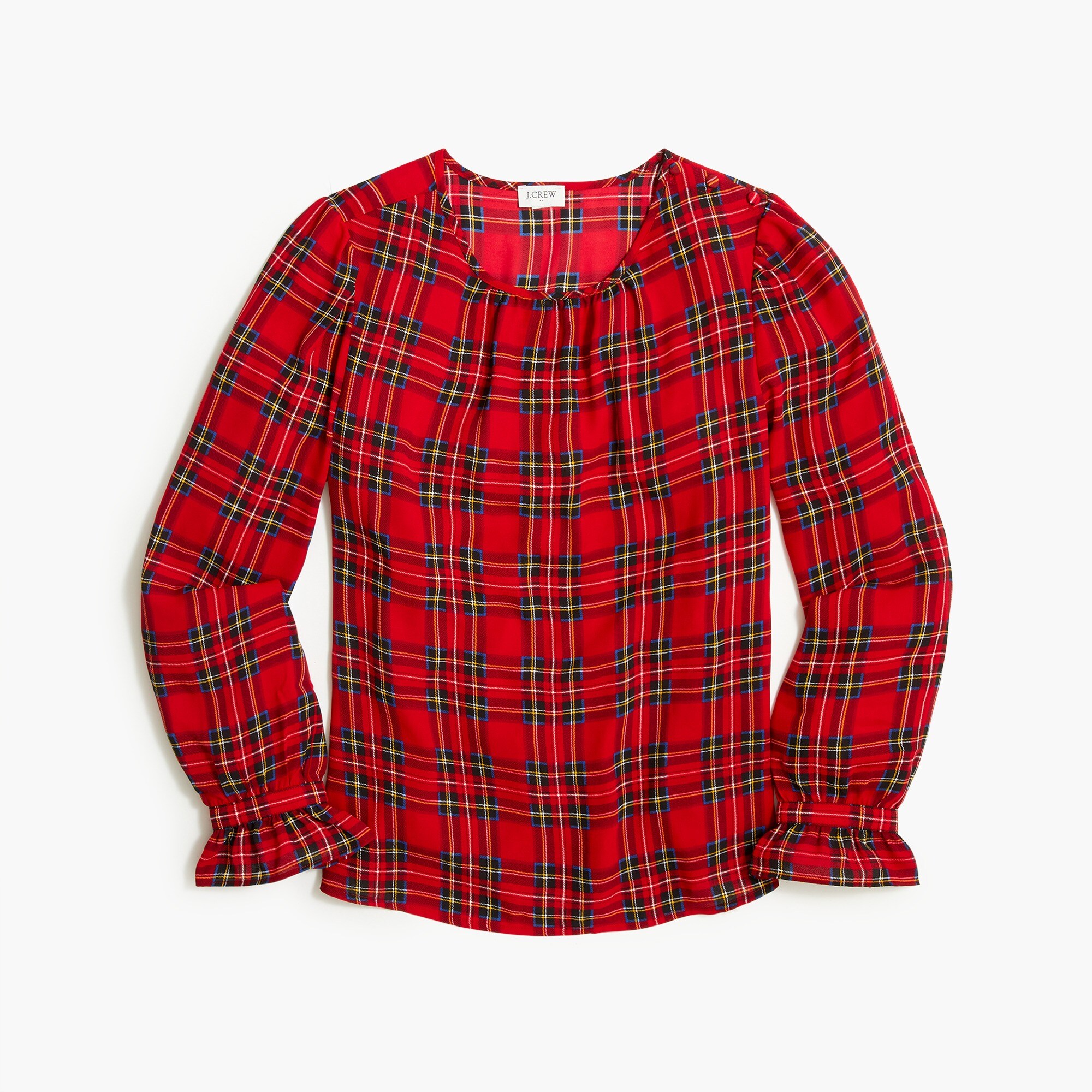 Factory: Tartan Button-neck Top With Ruffles For Women