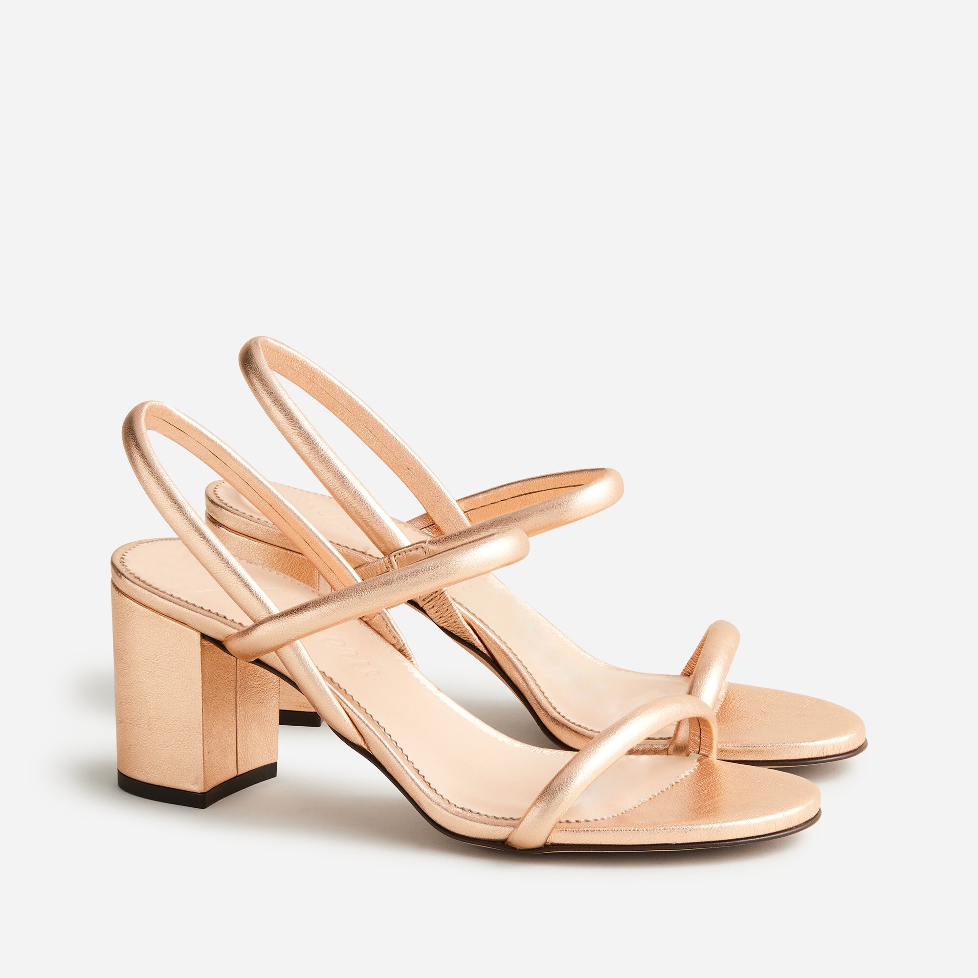 J.Crew: Lucie Slingback Block-heel Sandals In Metallic Leather For Women