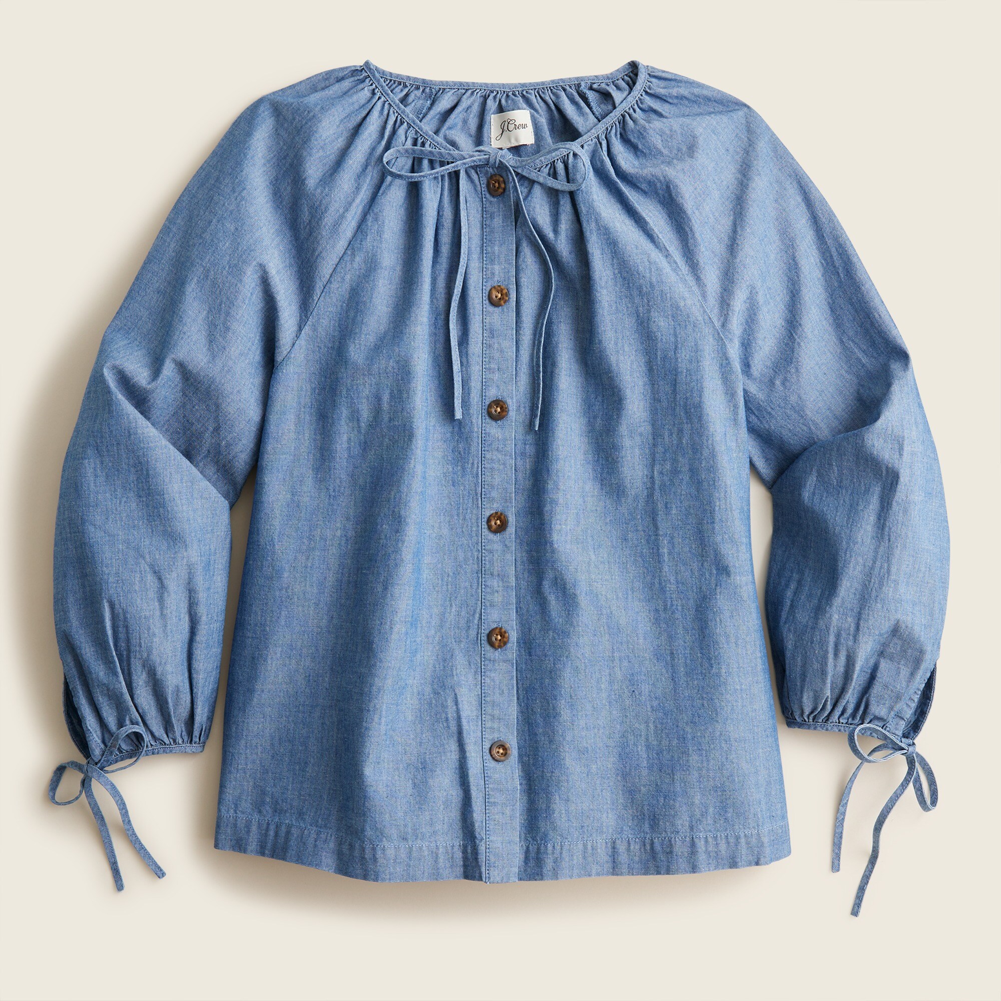 Tie-sleeve Button-front Chambray Top For Women | J.Crew