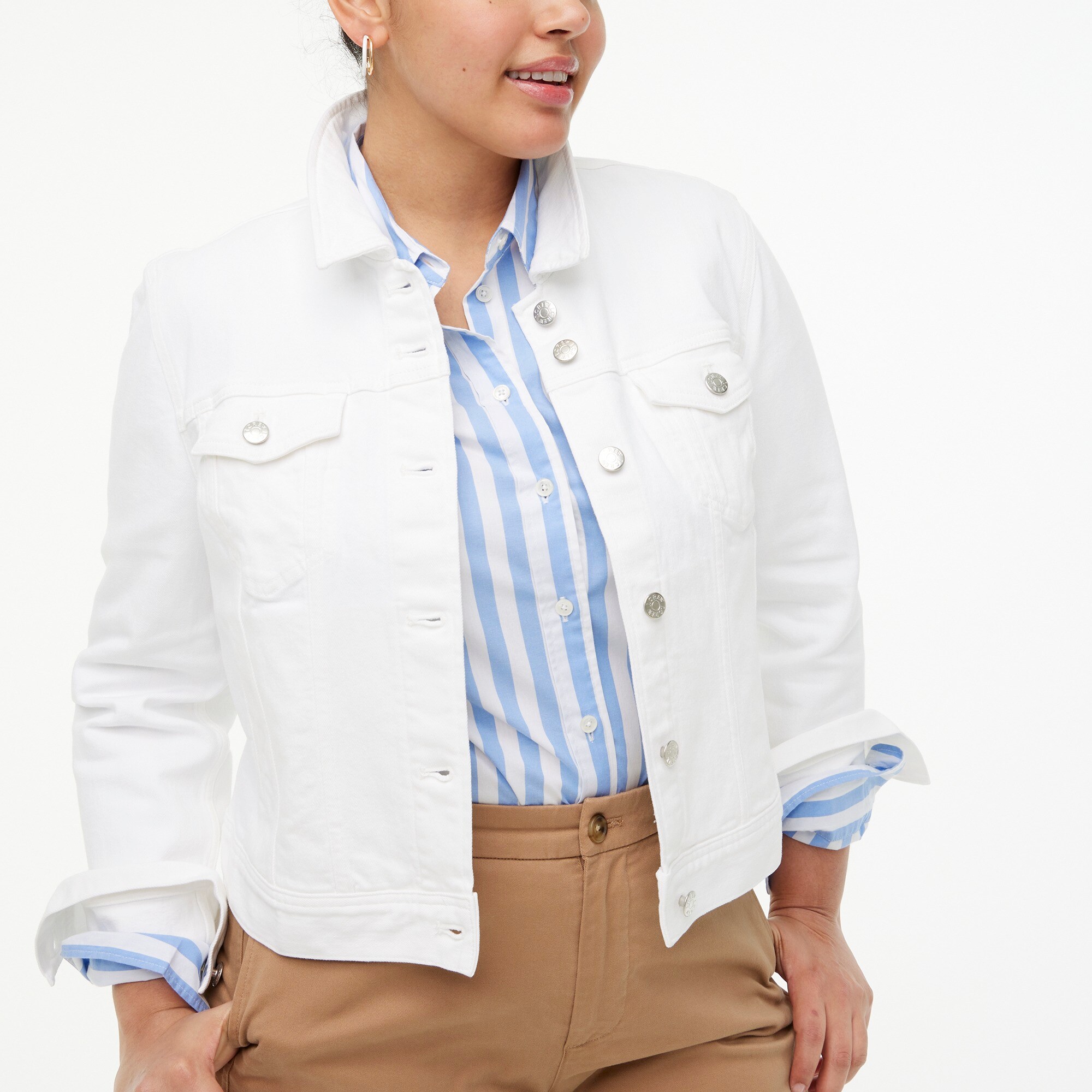 Factory: Classic White Denim Jacket For Women