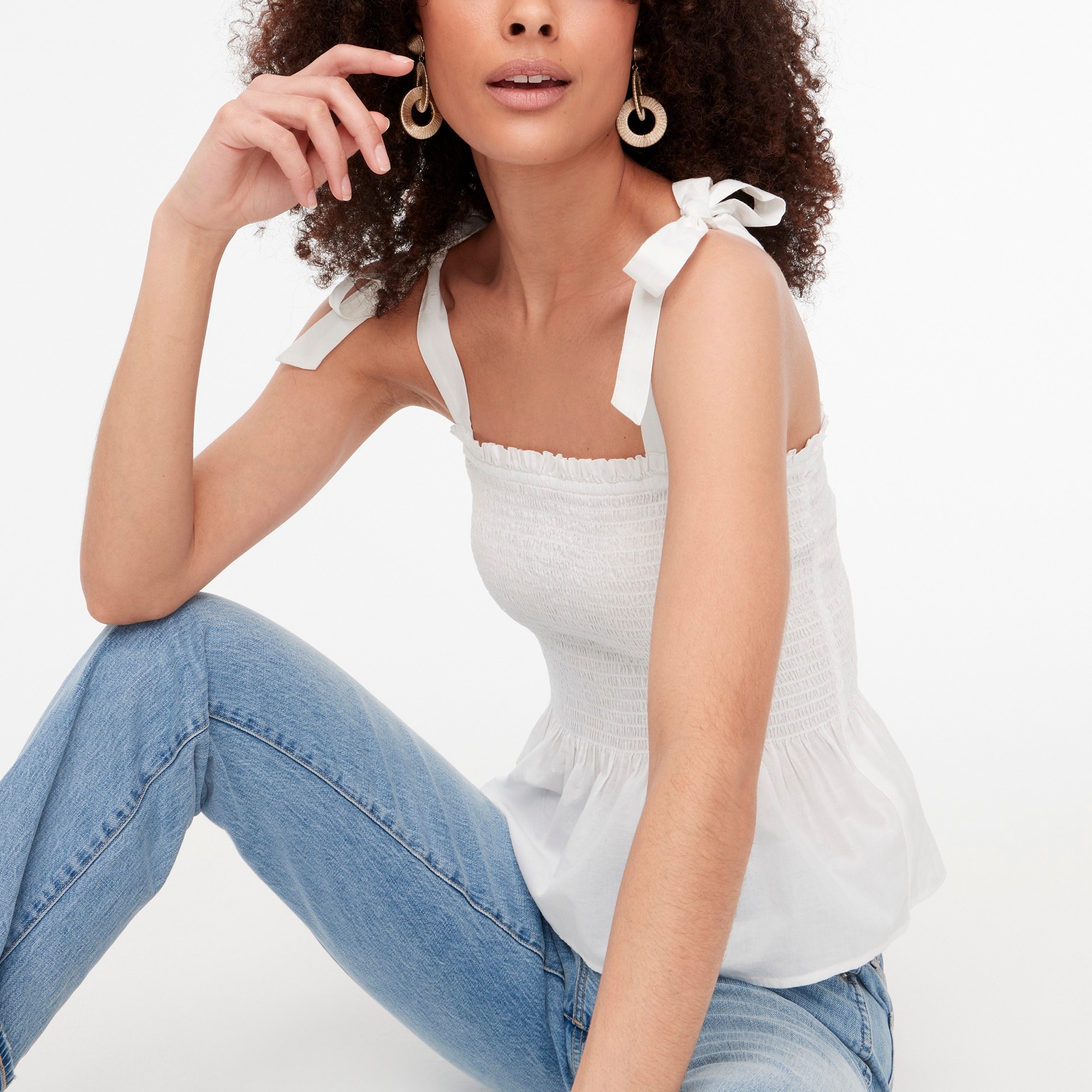 Factory: Smocked Tie-shoulder Tank Top For Women