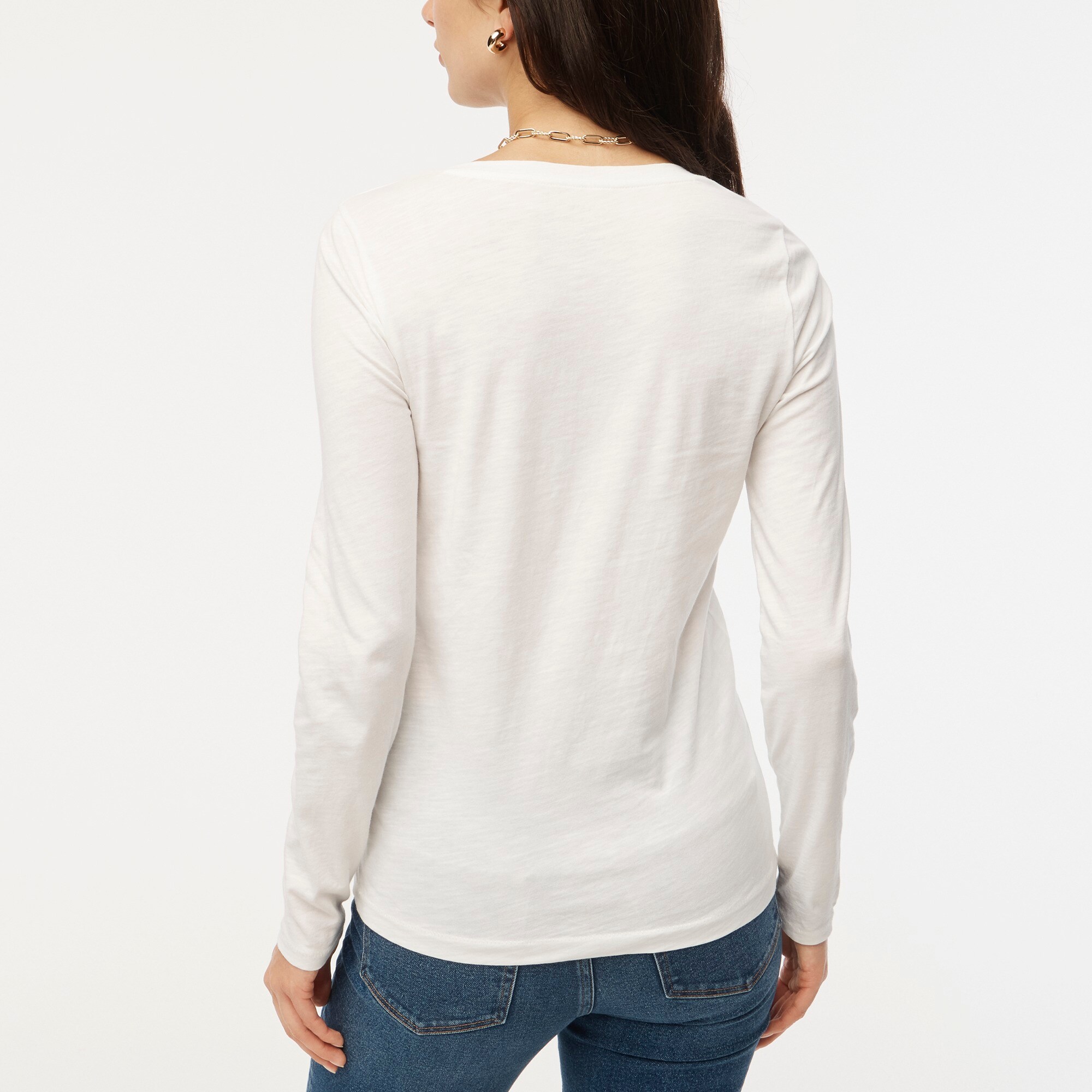 Factory: Long-sleeve Vintage Slub Cotton V-neck Tee For Women