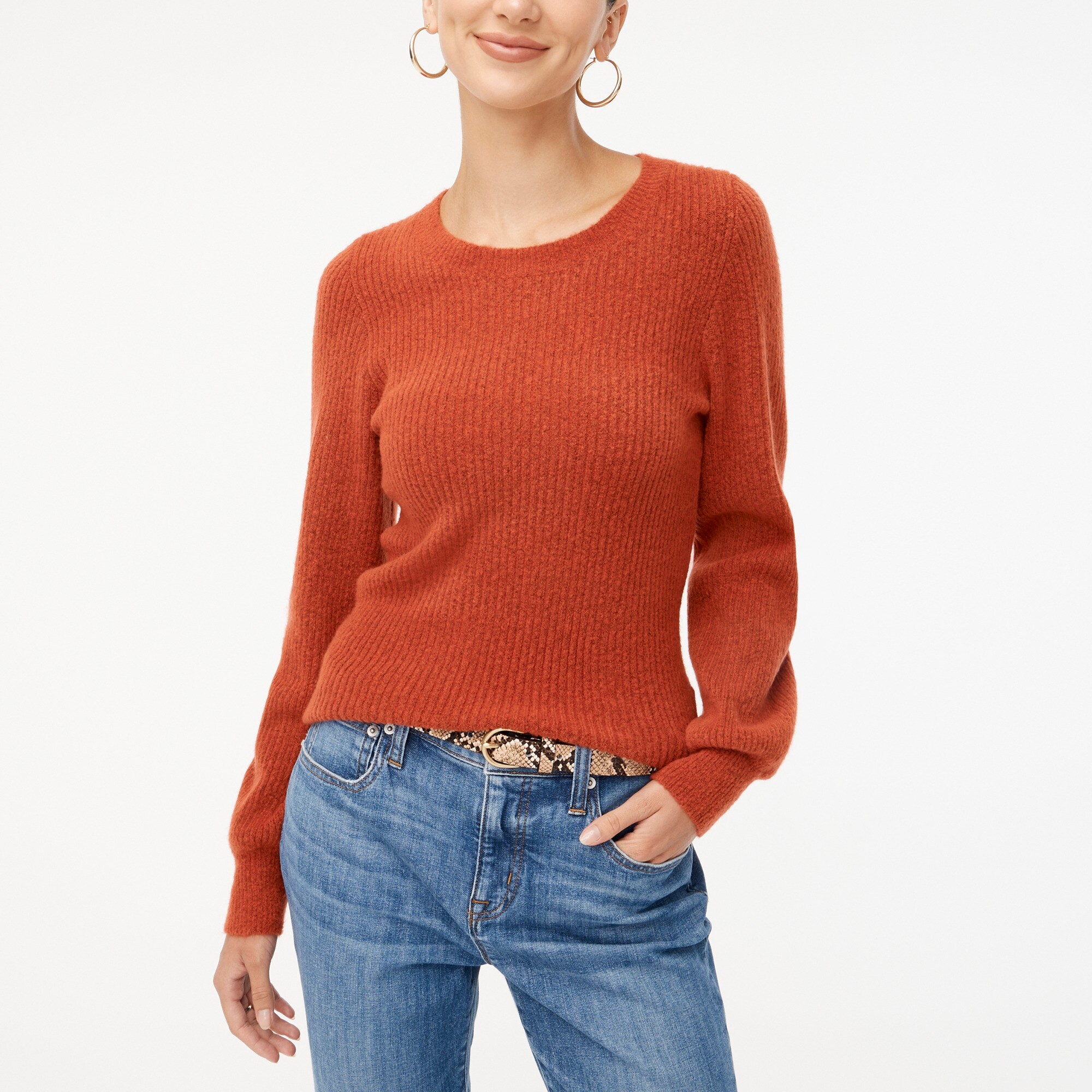 Factory: Ribbed Puff-sleeve Sweater In Extra-soft Yarn For Women