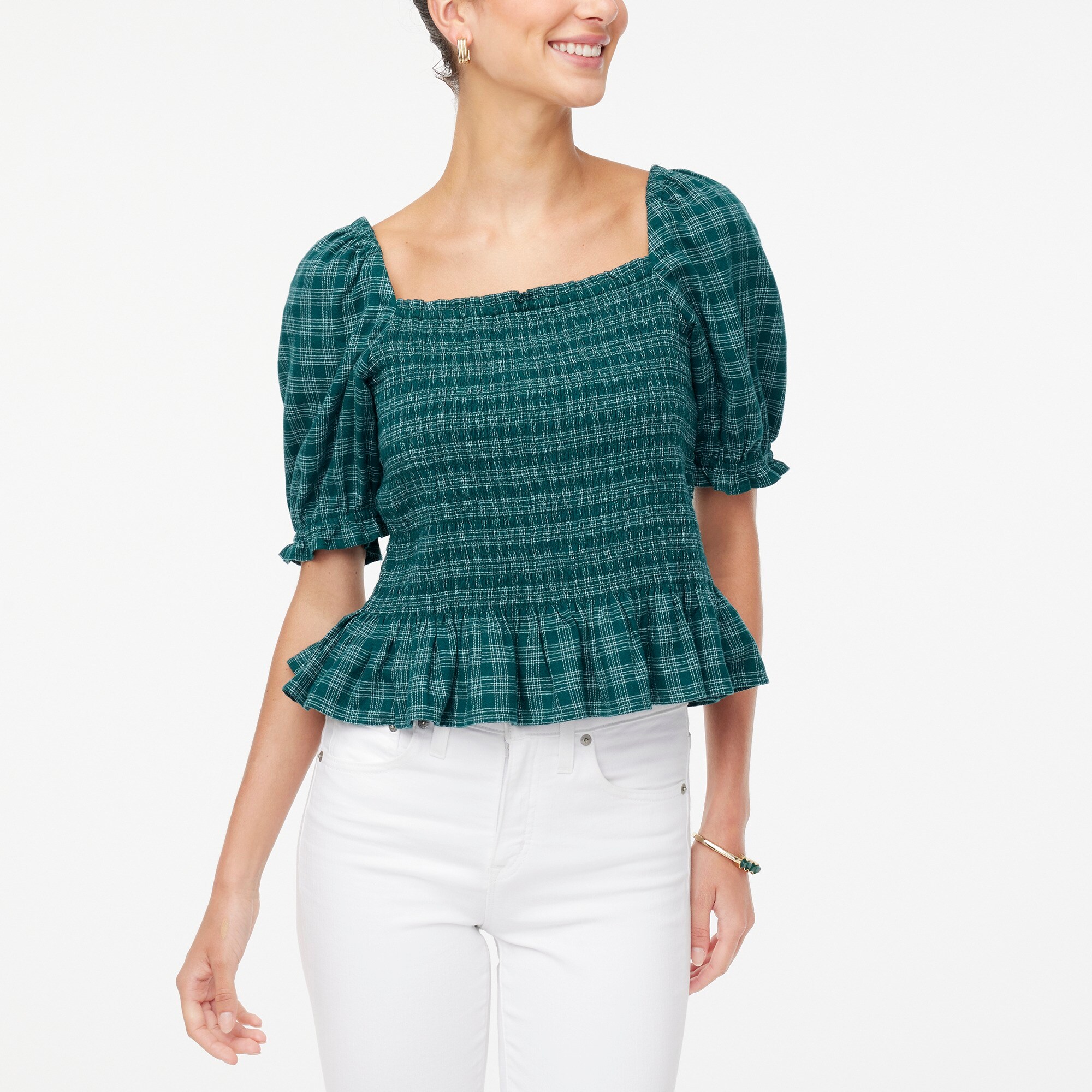Factory: Flannel Smocked Top For Women