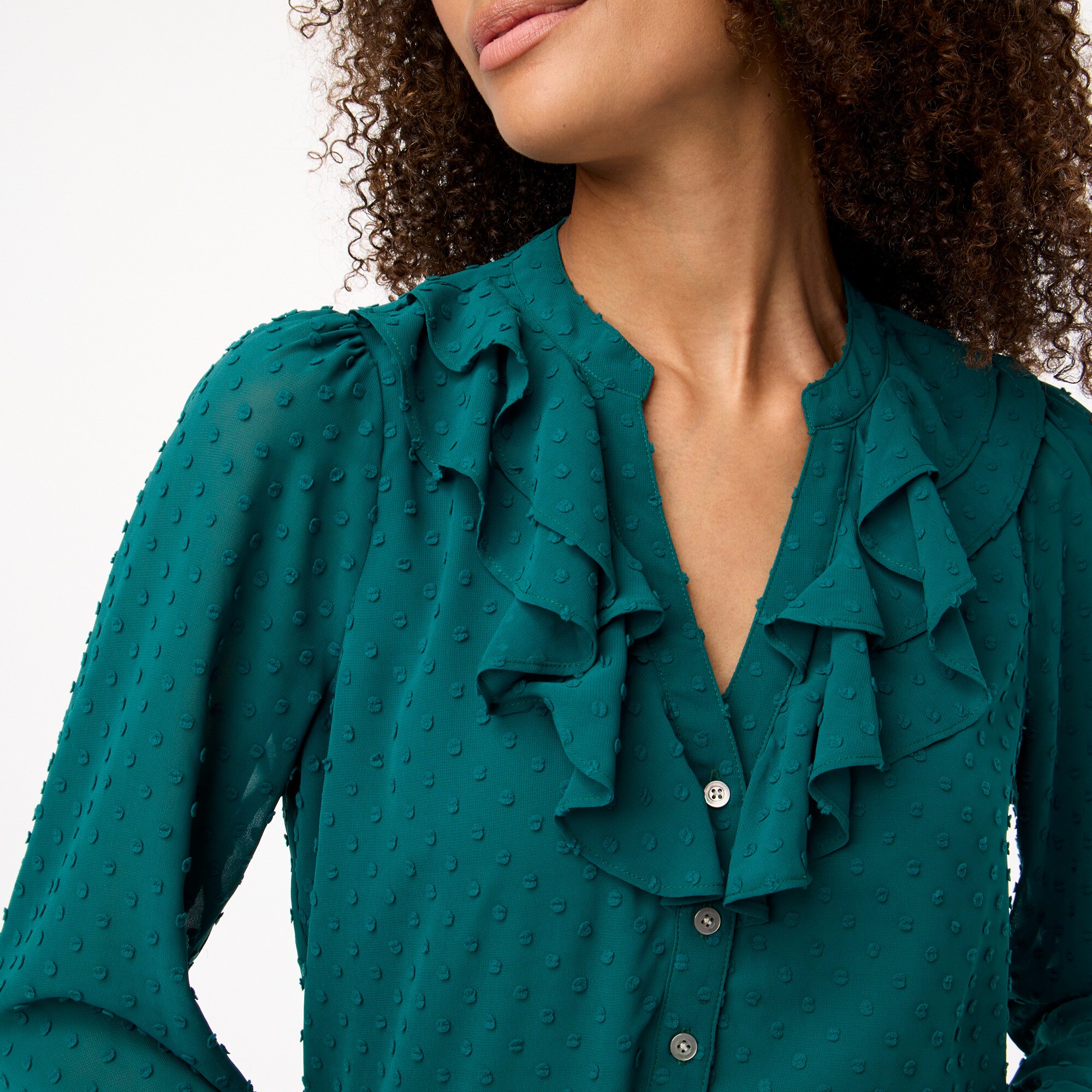 Factory: Clip-dot Ruffle Button-up Shirt For Women