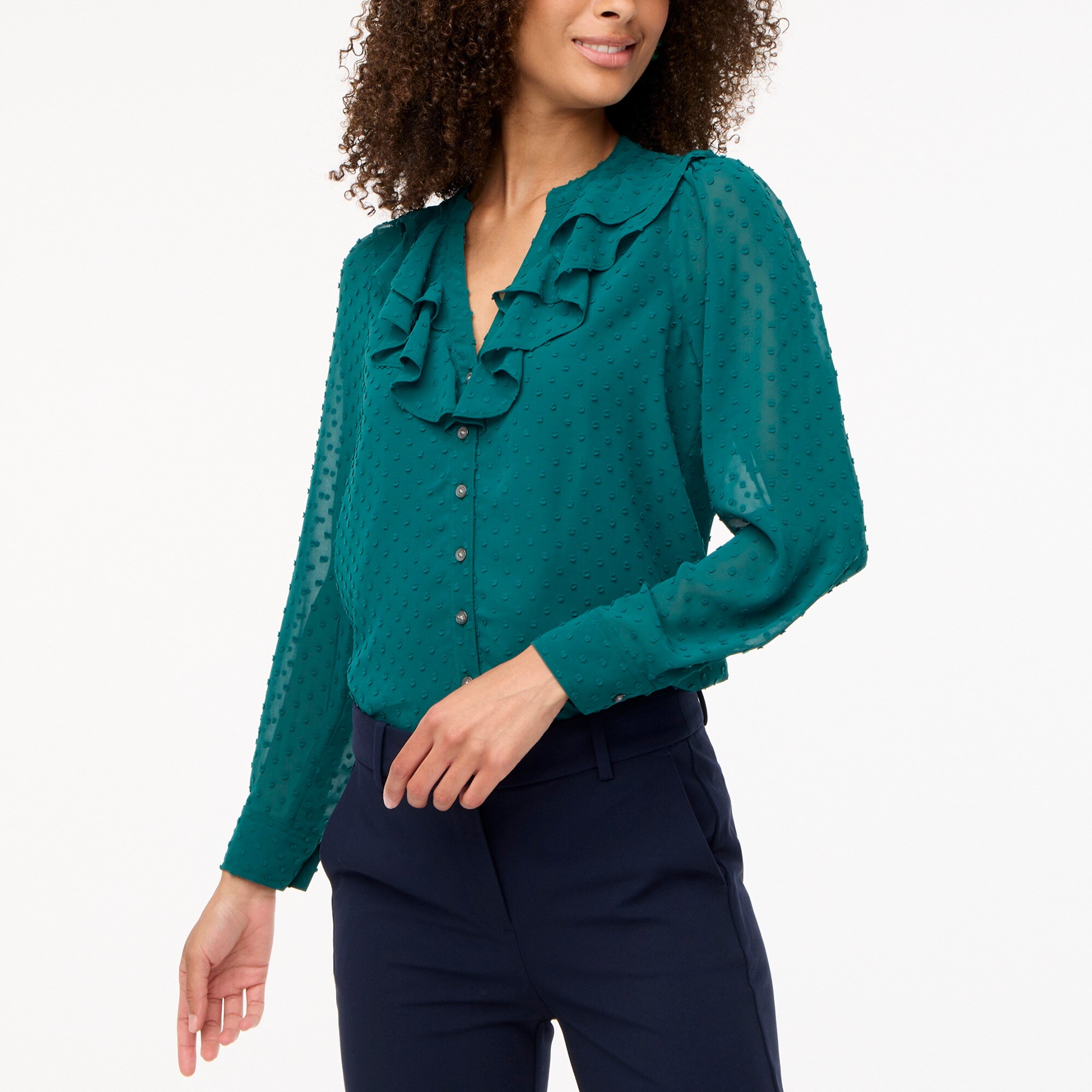 Factory: Clip-dot Ruffle Button-up Shirt For Women