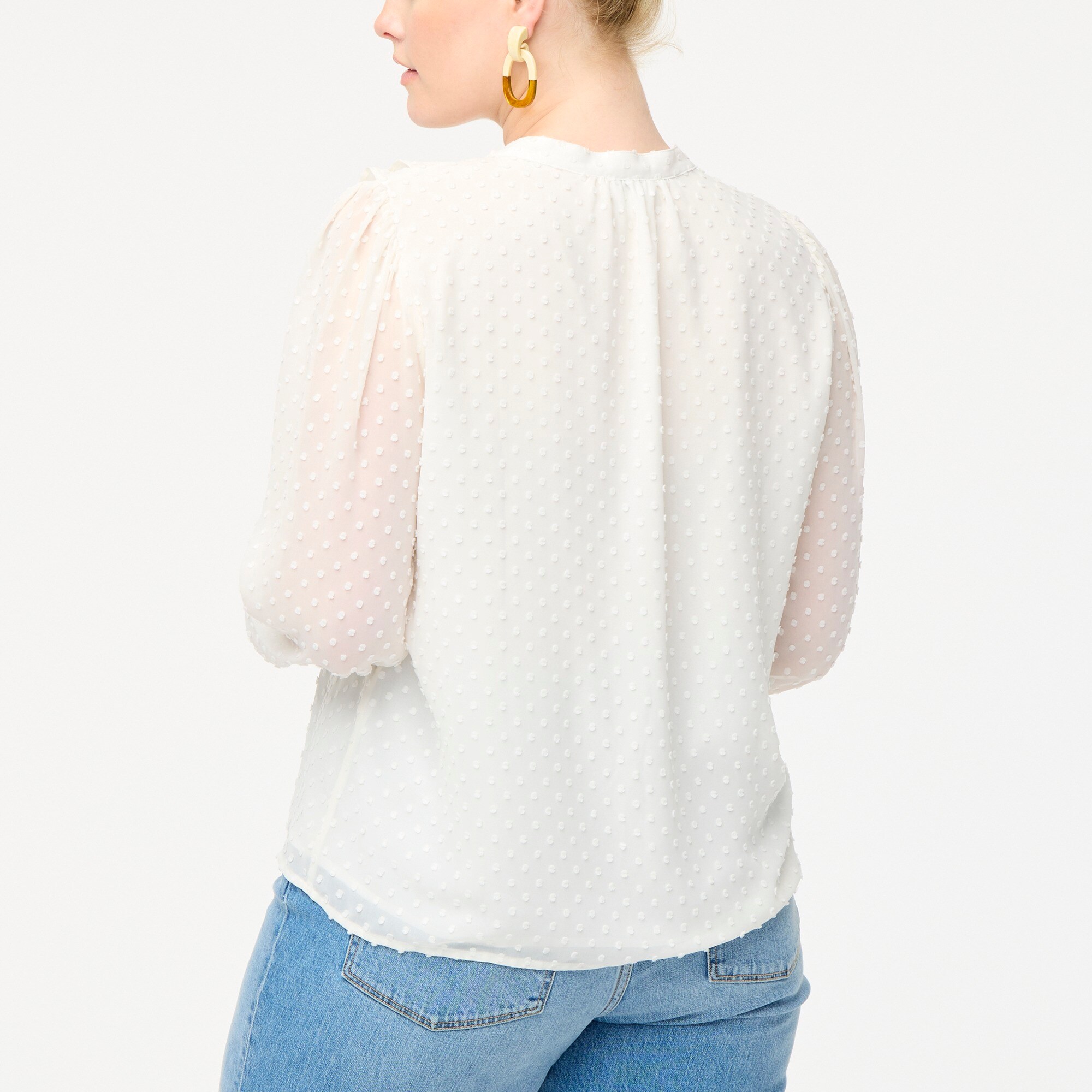 Factory: Clip-dot Ruffle Button-up Shirt For Women
