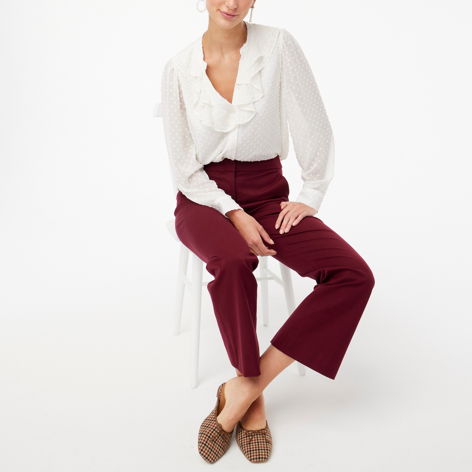 Factory: Clip-dot Ruffle Button-up Shirt For Women