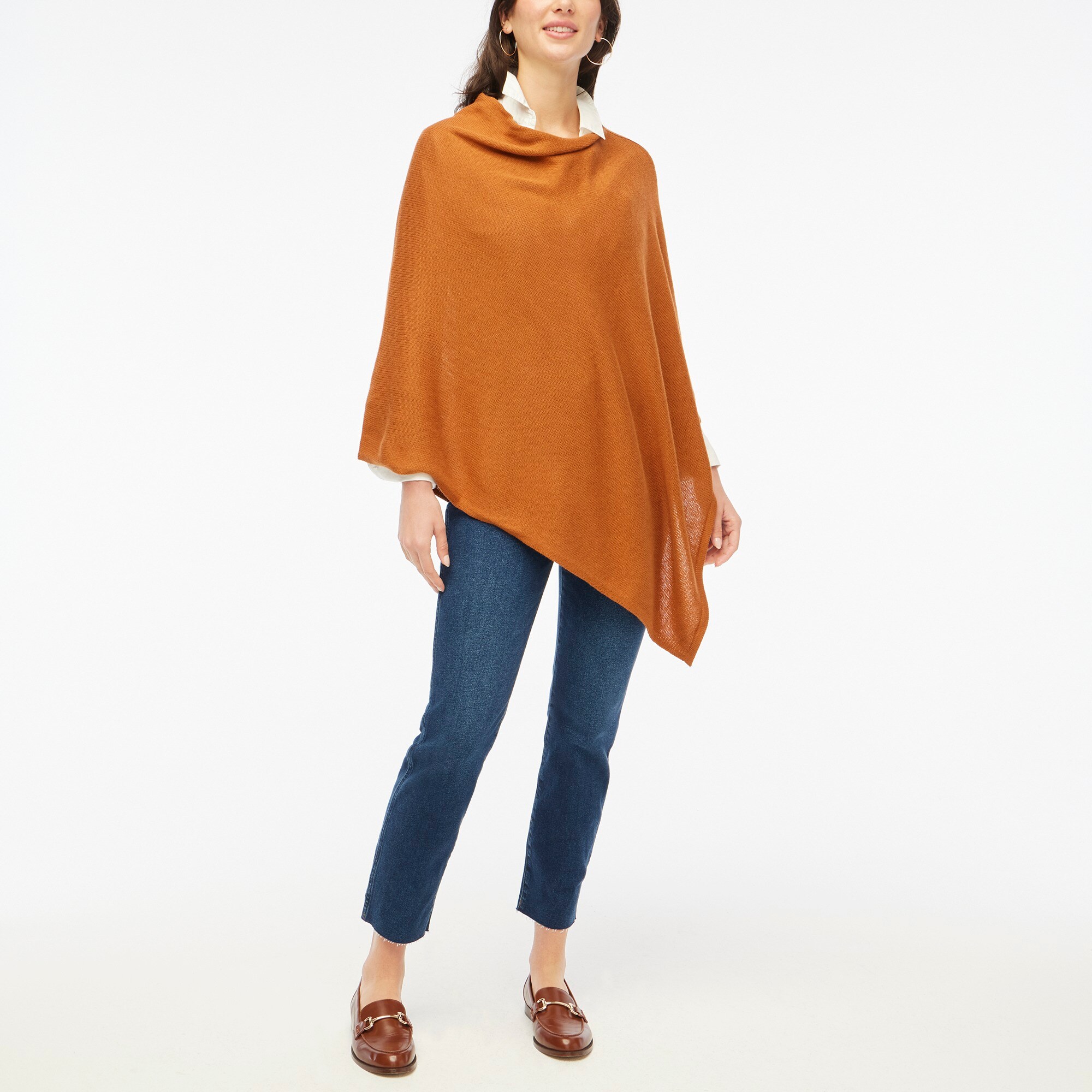 Factory: Cotton-blend Triangle Sweater Poncho For Women