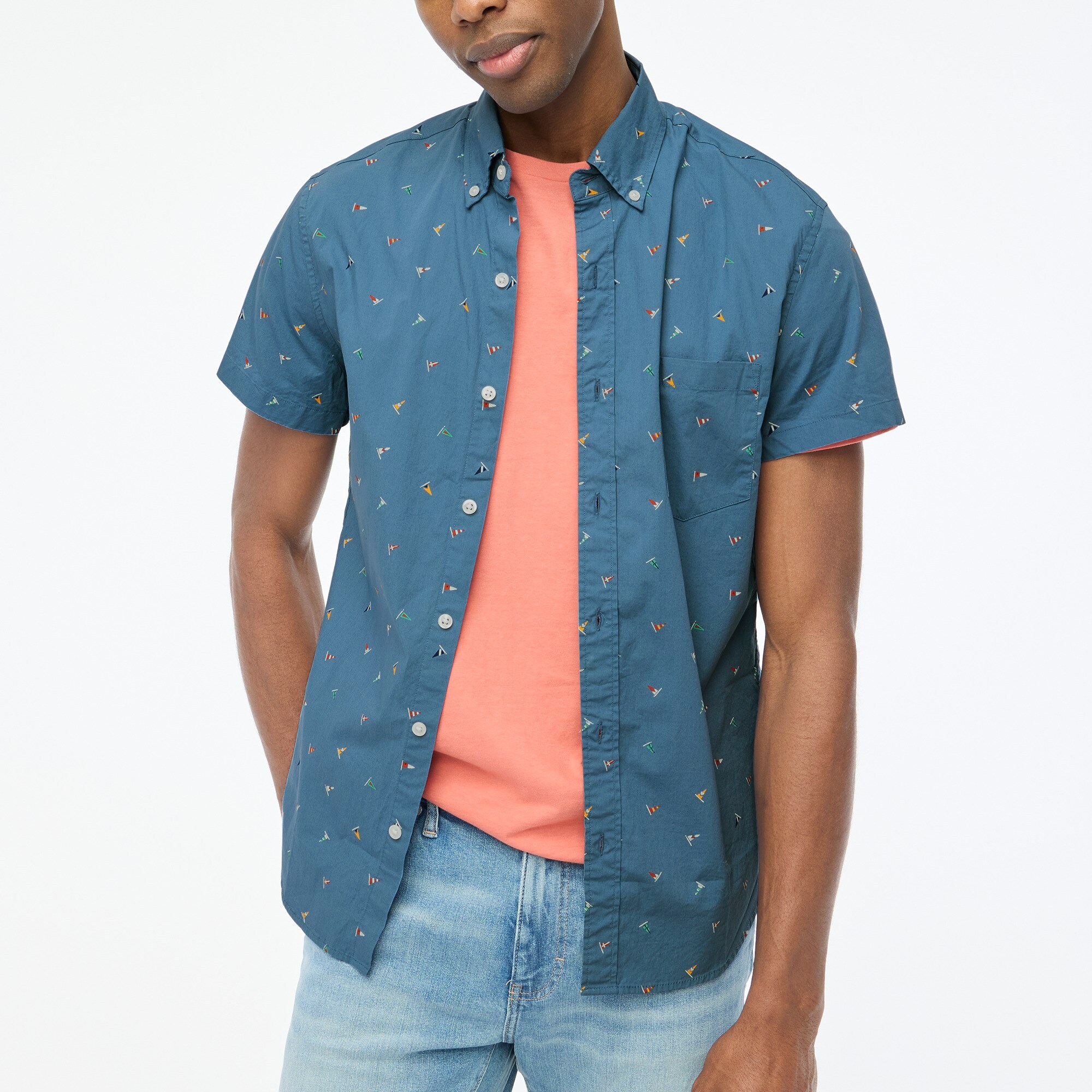 Factory: Slim Short-sleeve Printed Flex Casual Shirt For Men