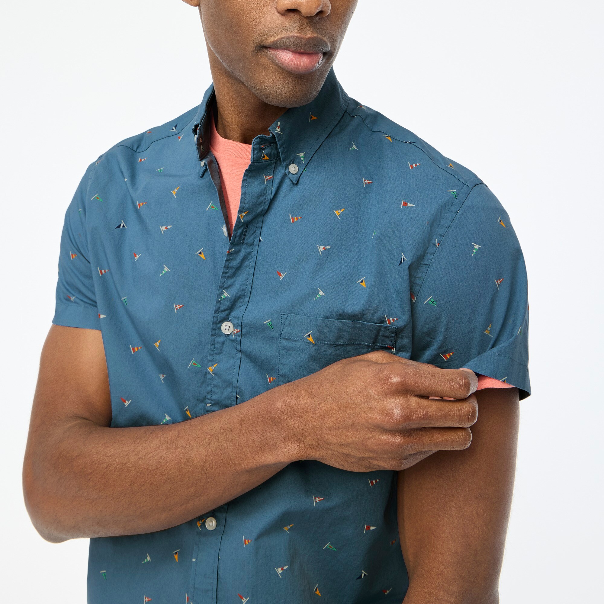 Factory: Slim Short-sleeve Printed Flex Casual Shirt For Men