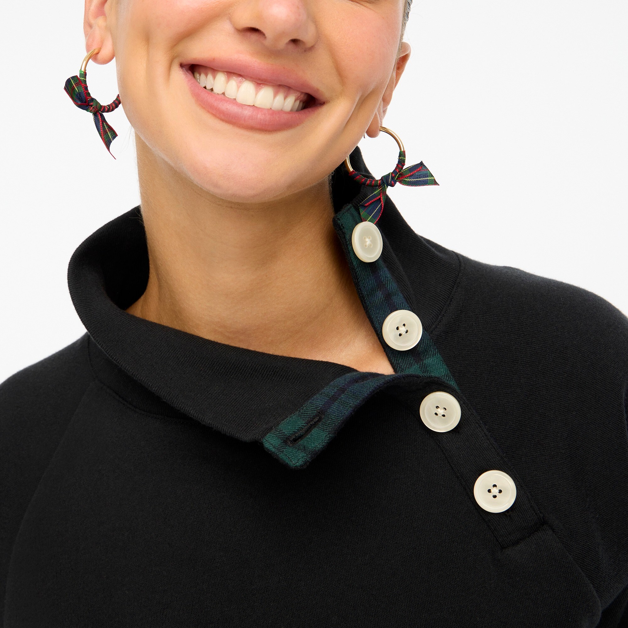 Factory: Tartan Wide Button-collar Sweatshirt For Women