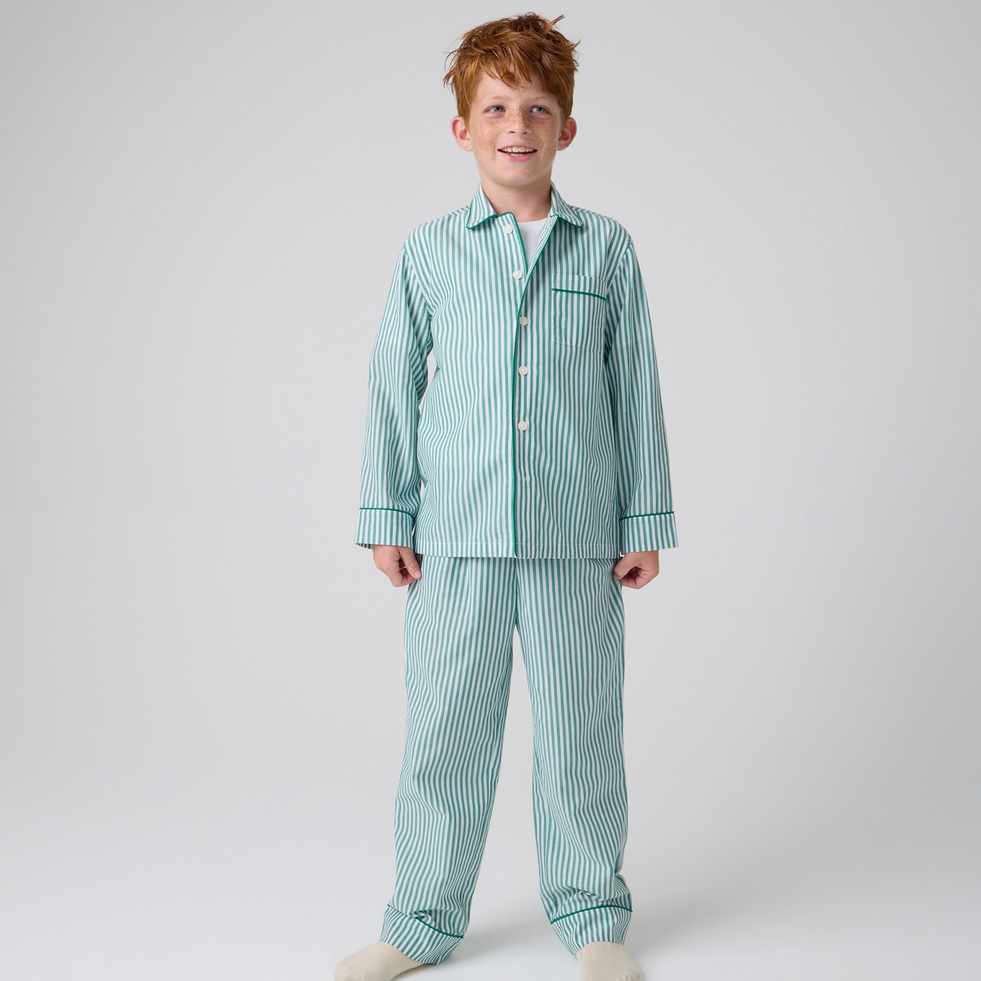 J.Crew: Kids' Printed Button-up Pajama Set In Stripe For Boys