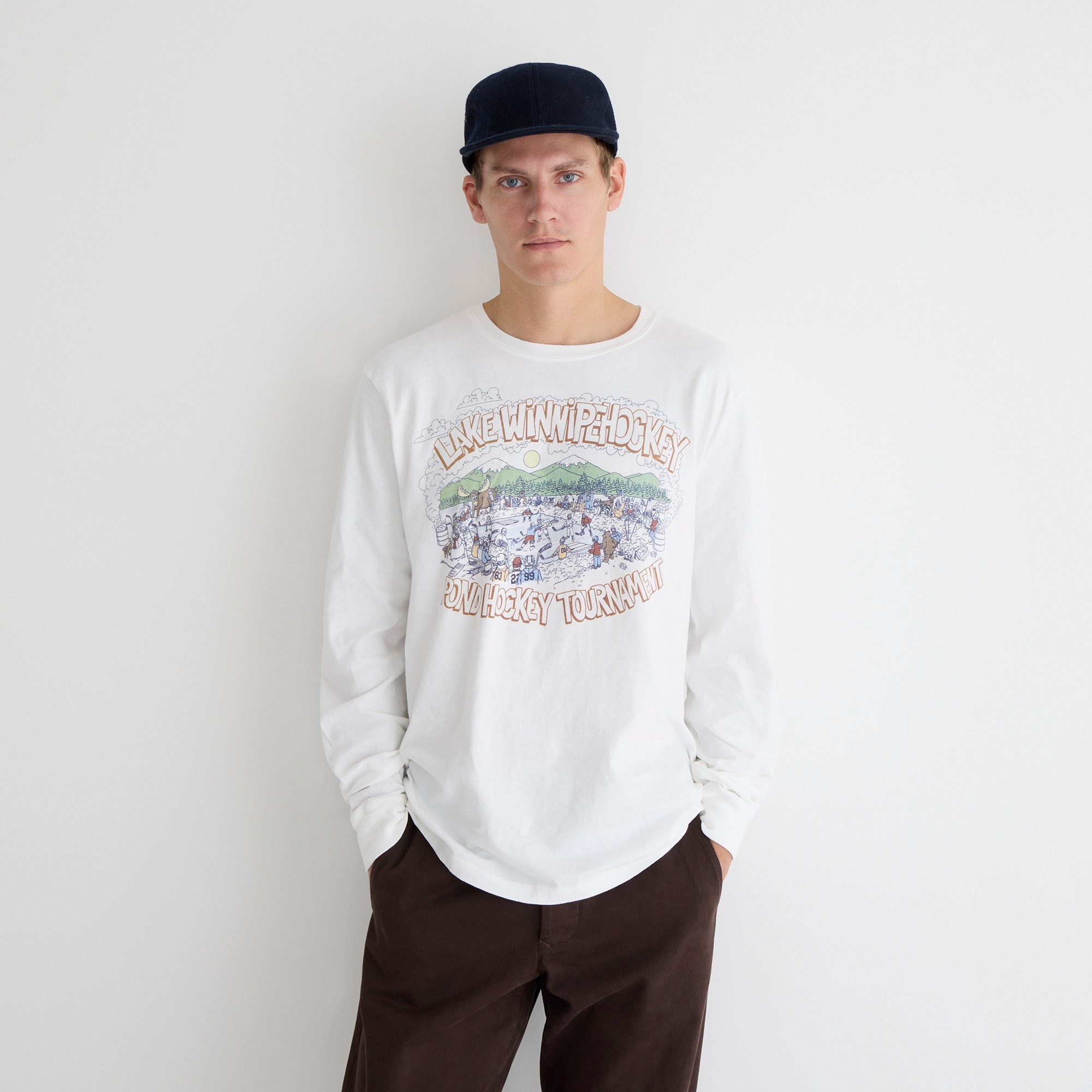 J.Crew: Long-sleeve Made-in-the-USA Pond Hockey Graphic T-shirt For Men