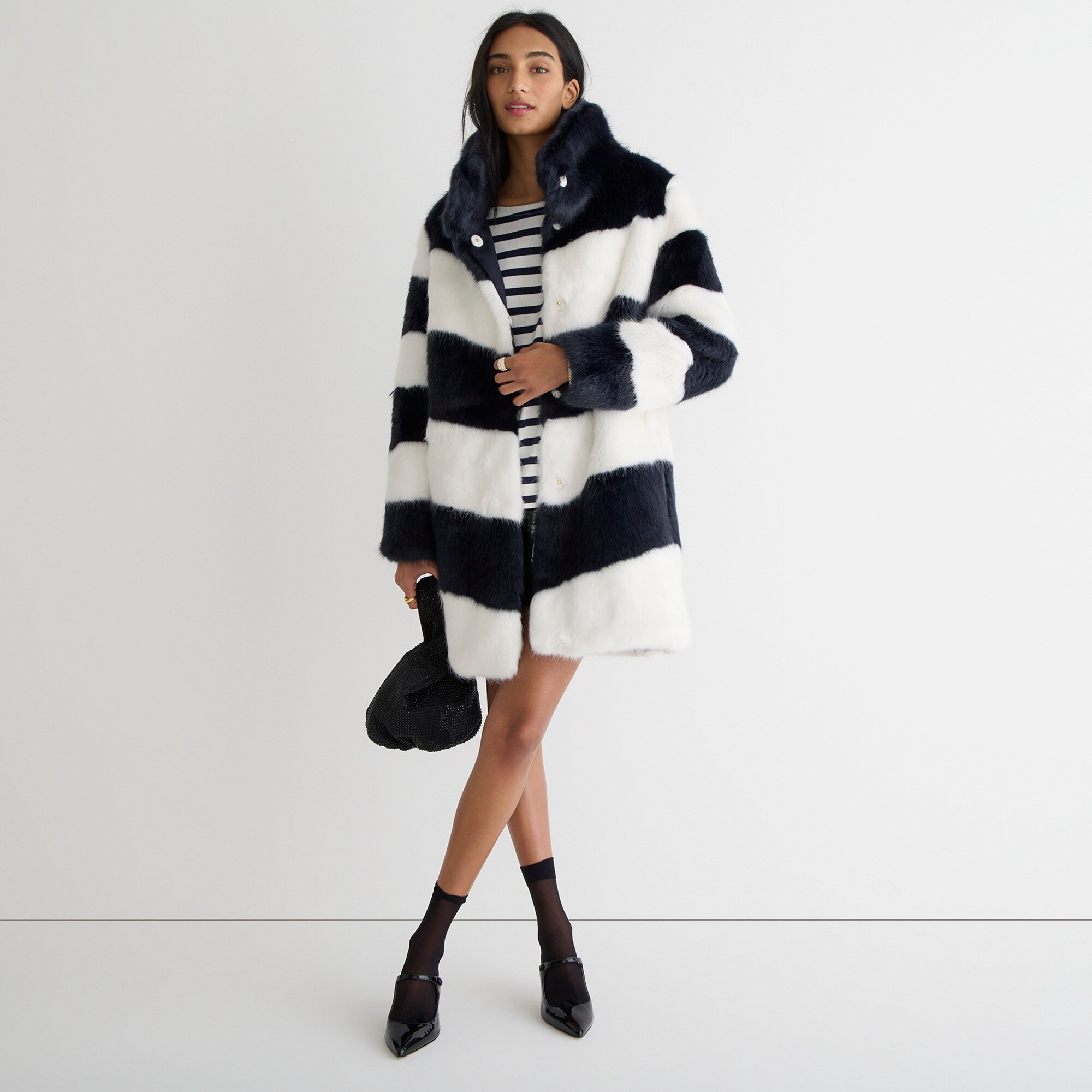 J.Crew: Collection Faux-fur Topcoat In Stripe For Women