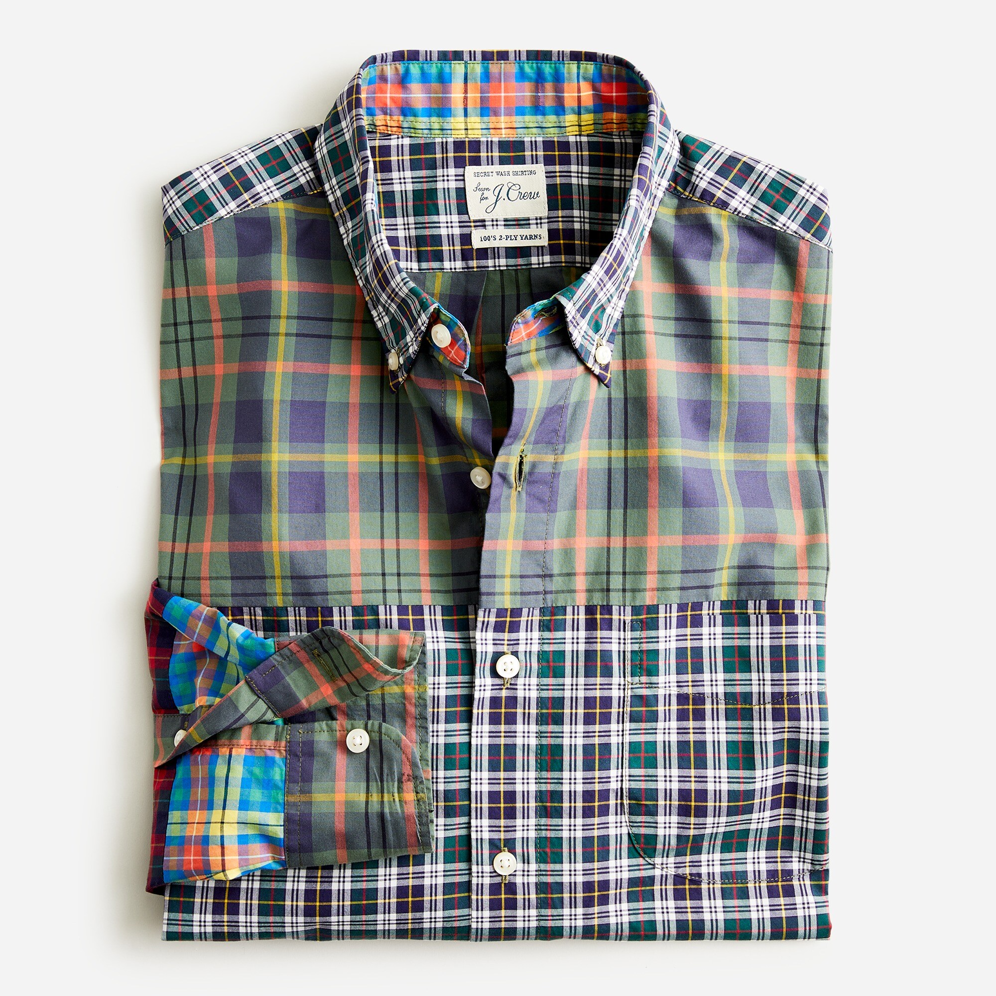 J.Crew: Secret Wash Cotton Poplin Shirt In Patchwork For Men