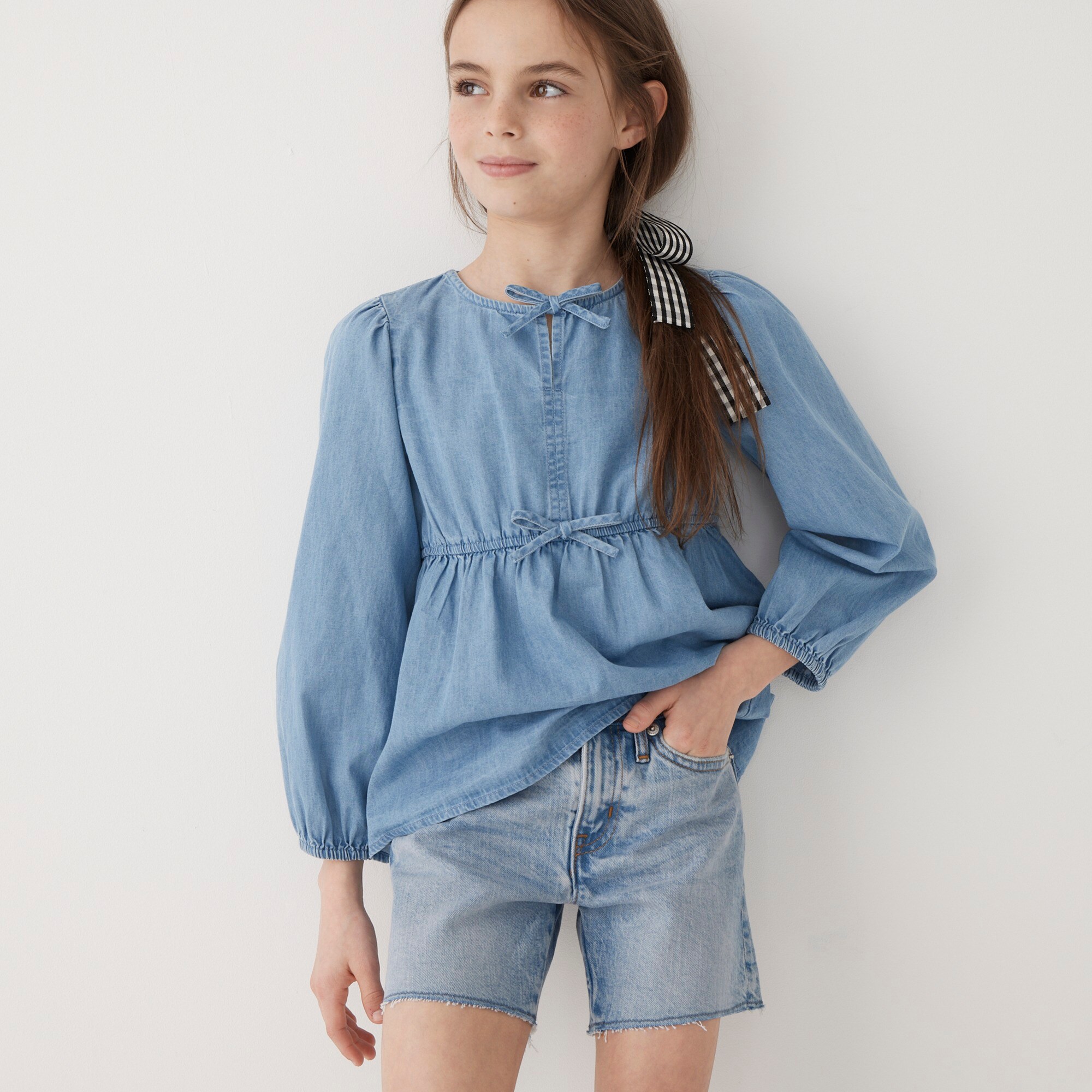 J.Crew: Girls' Cuffed Denim Short In Bluebird Wash For Girls