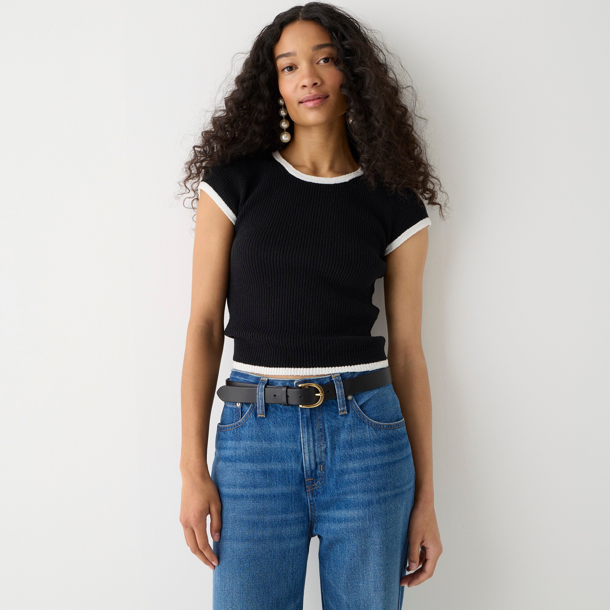 J.Crew: Cropped Cap-sleeve Sweater T-shirt For Women