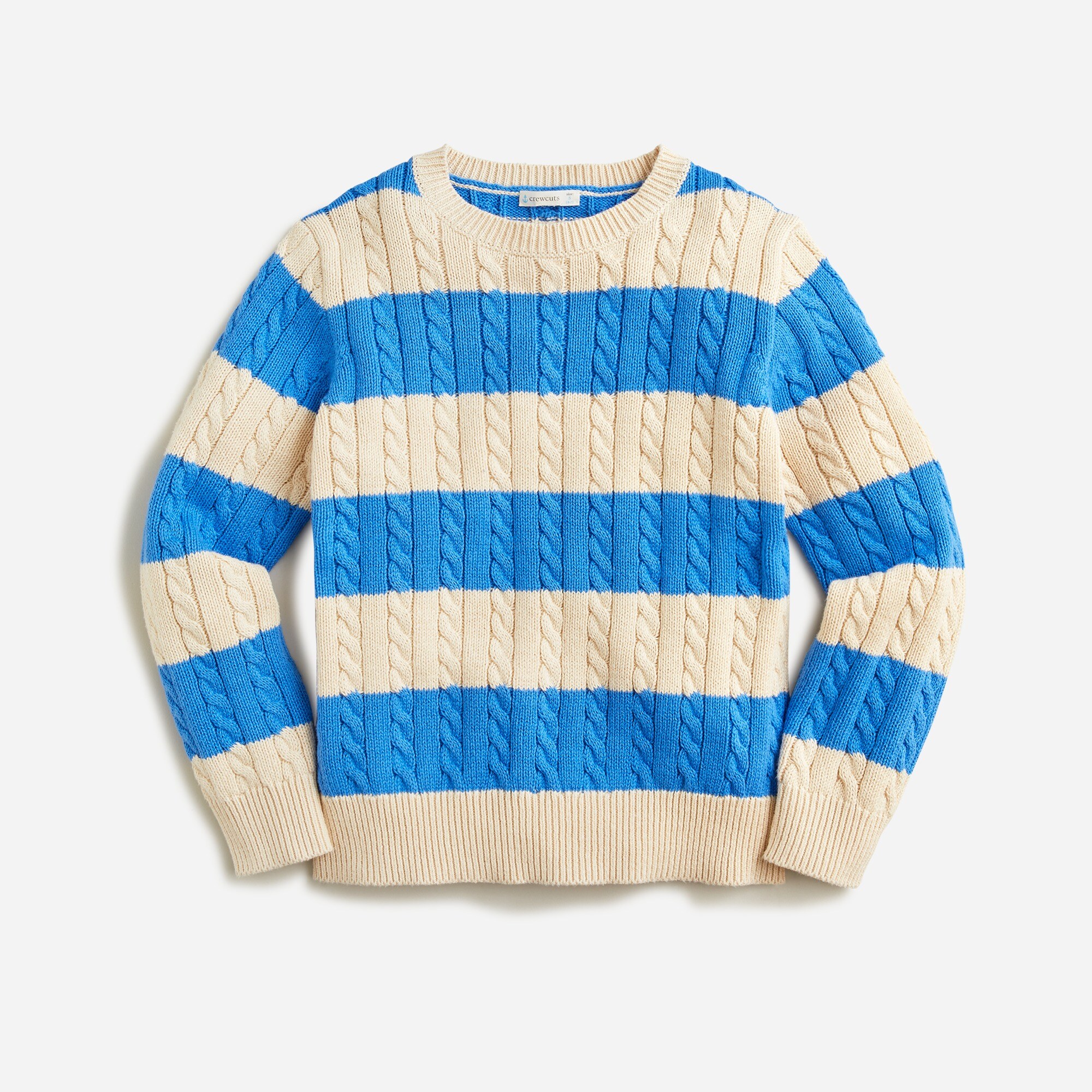 J.Crew: Kids' Cable-knit Cotton Crewneck Sweater In Rugby Stripe For Boys