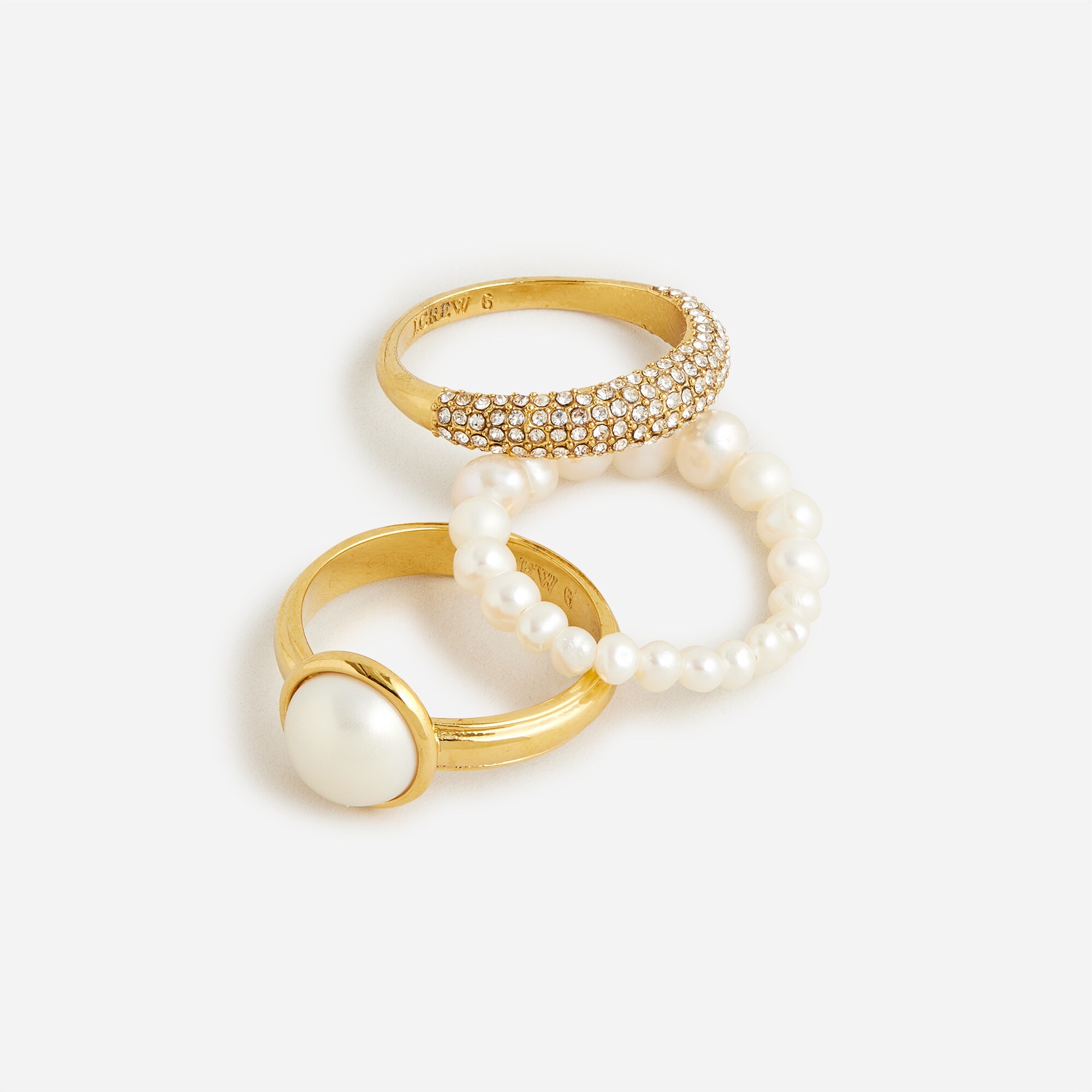 J.Crew: Pearl And Crystal Set-of-three Rings For Women