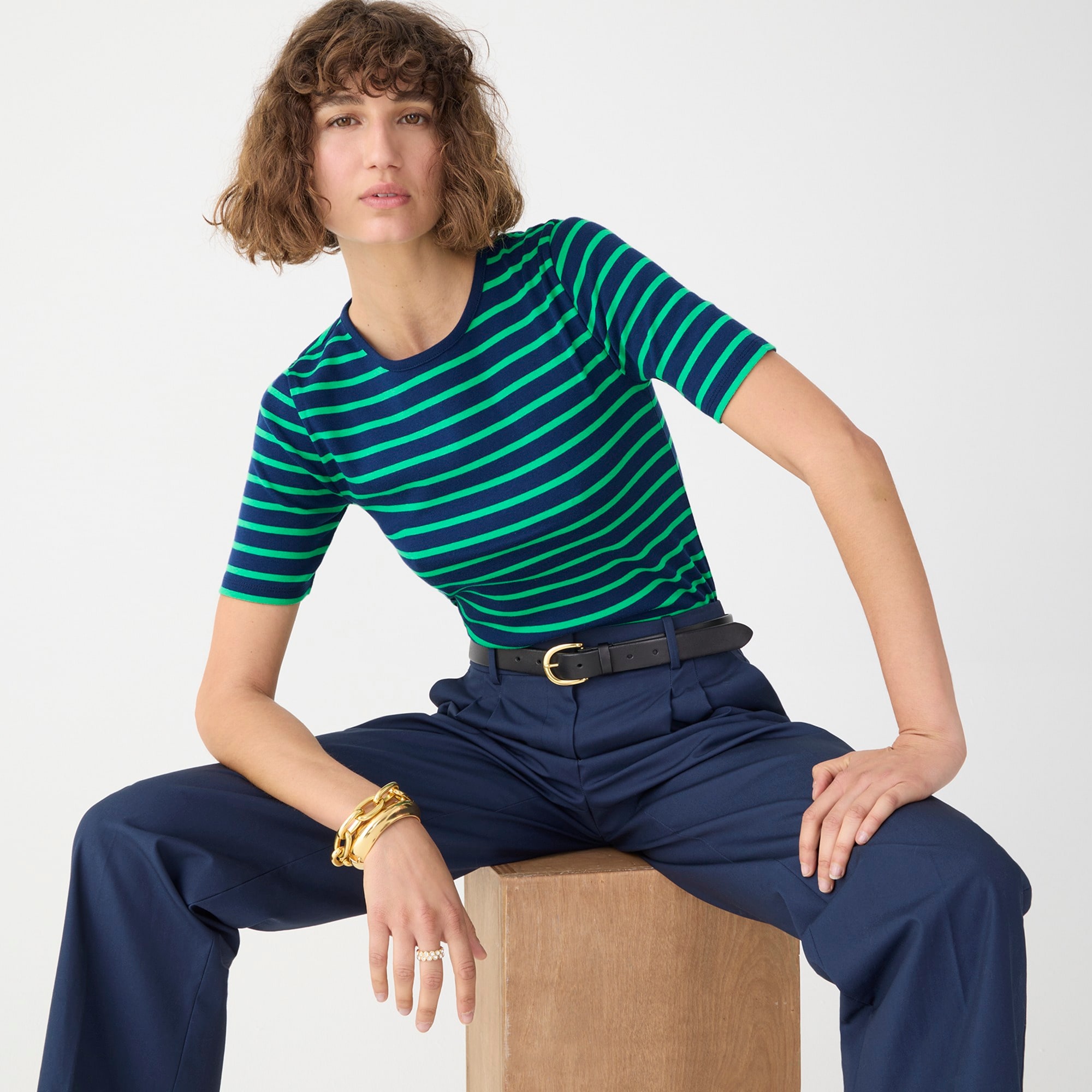 J.Crew: Perfect-fit Elbow-sleeve T-shirt In Stripe For Women