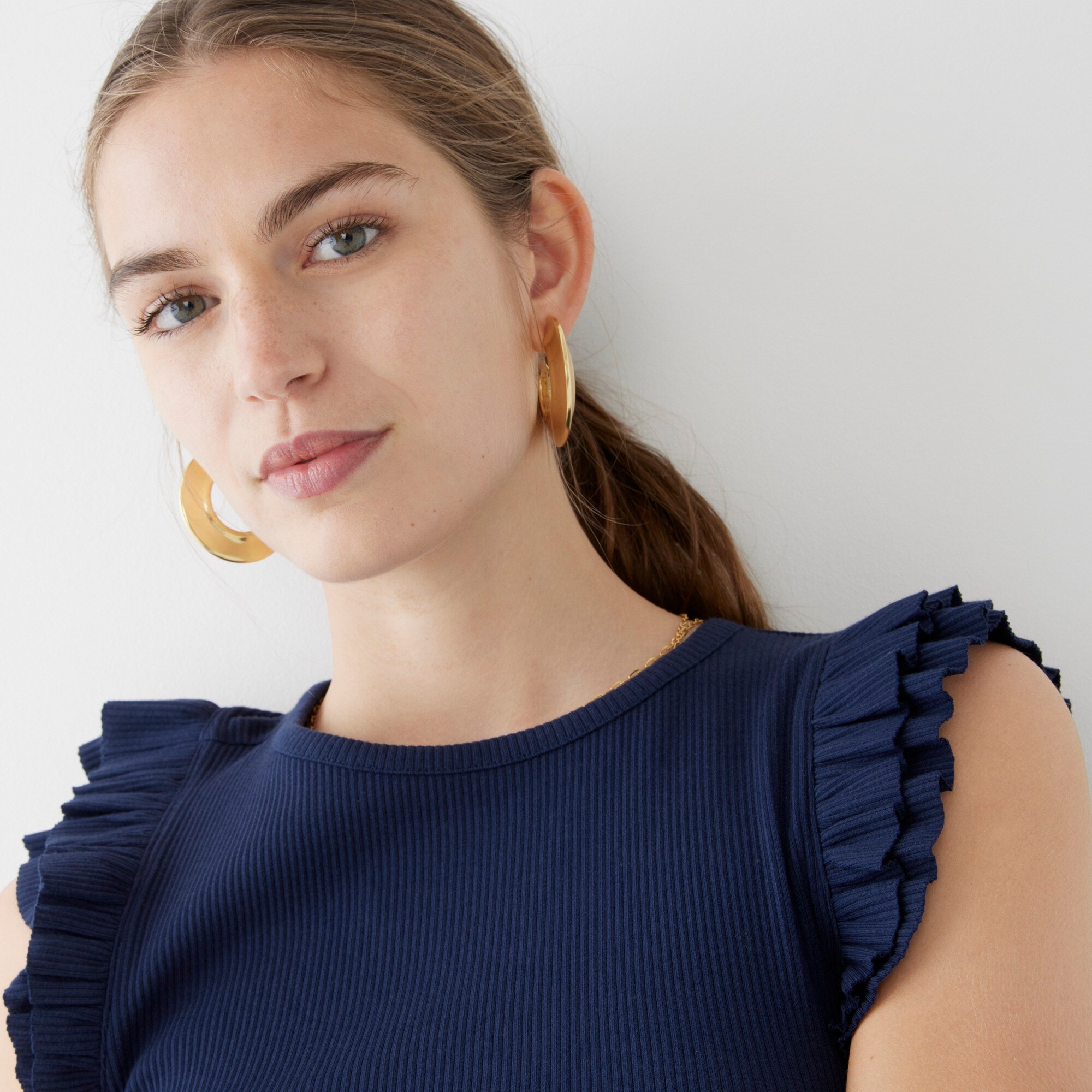J.Crew: Vintage Rib Ruffle-sleeve Shirt For Women