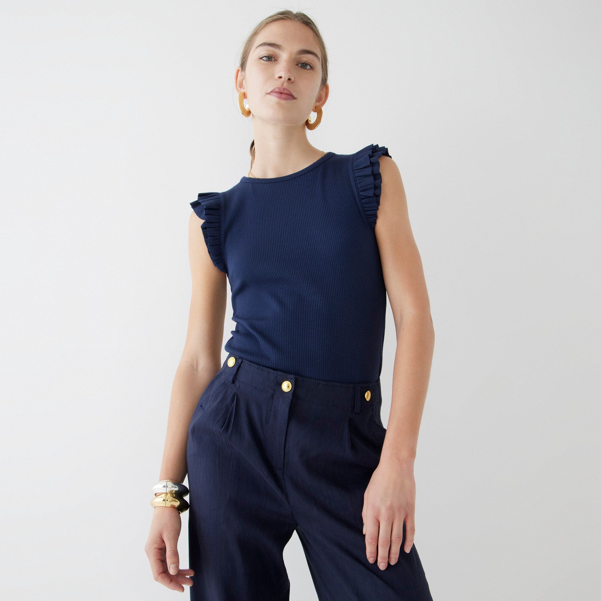 J.Crew: Vintage Rib Ruffle-sleeve Shirt For Women