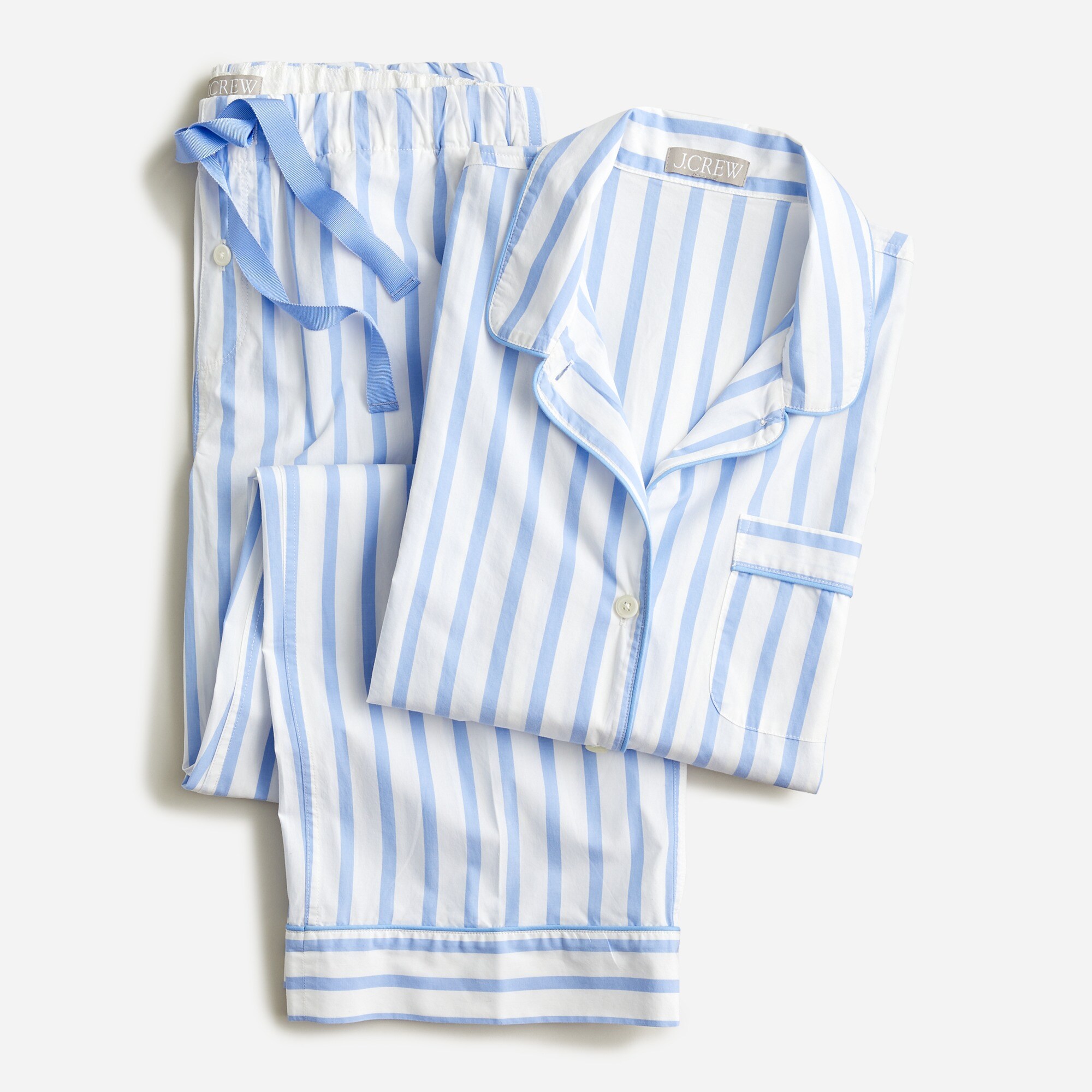 J.Crew: Long-sleeve Cotton Poplin Pajama Set In Barbie Stripe For Women