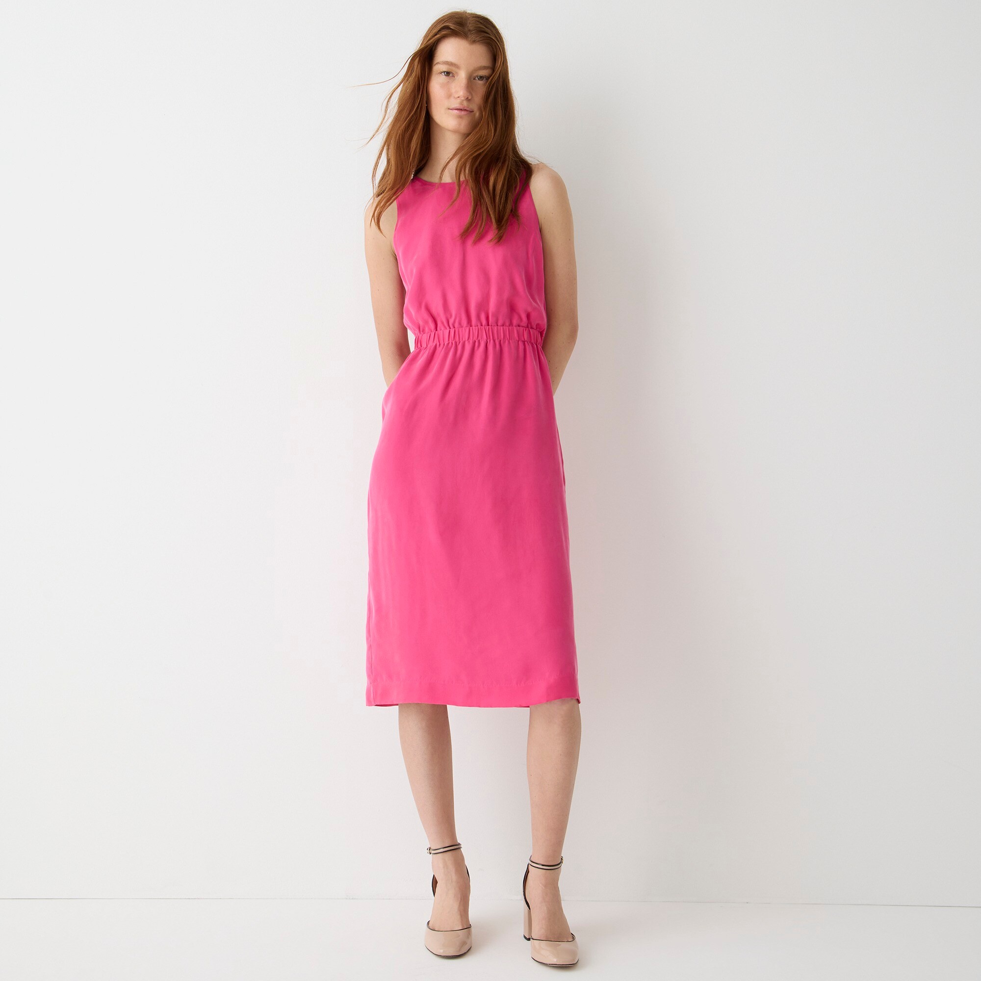 J Crew Cinched Waist Cupro Midi Dress For Women