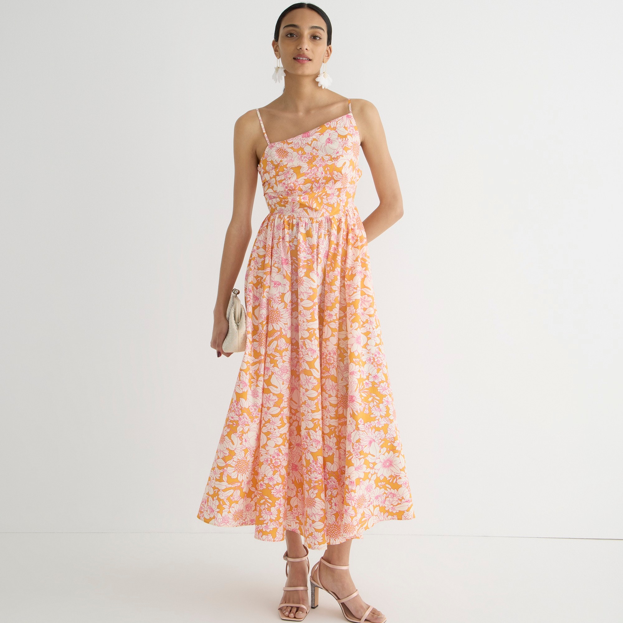 J.Crew: Collection Side-cutout Midi Dress In Orange Floral Cotton ...