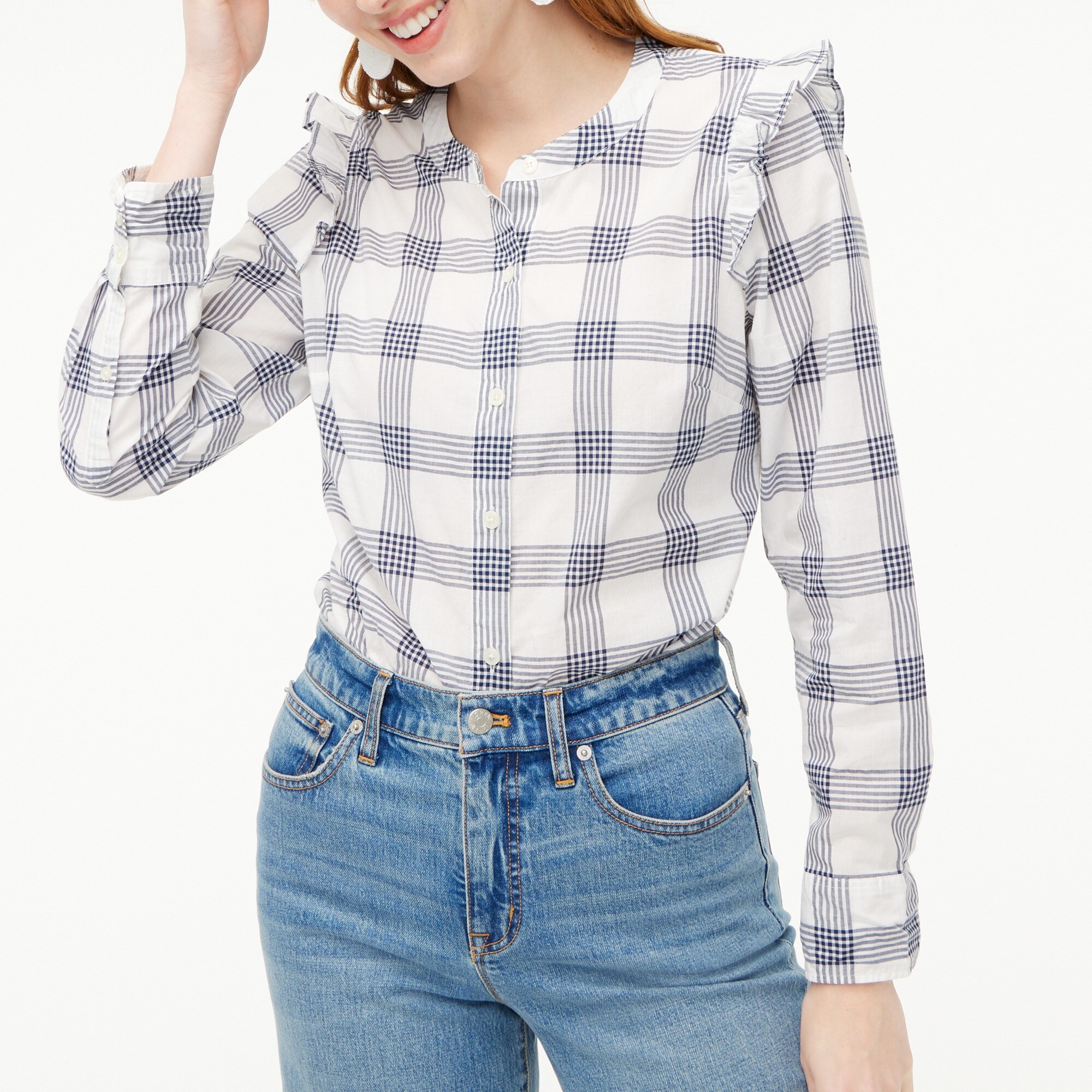Factory: Ruffle Button-up Shirt In Signature Fit For Women