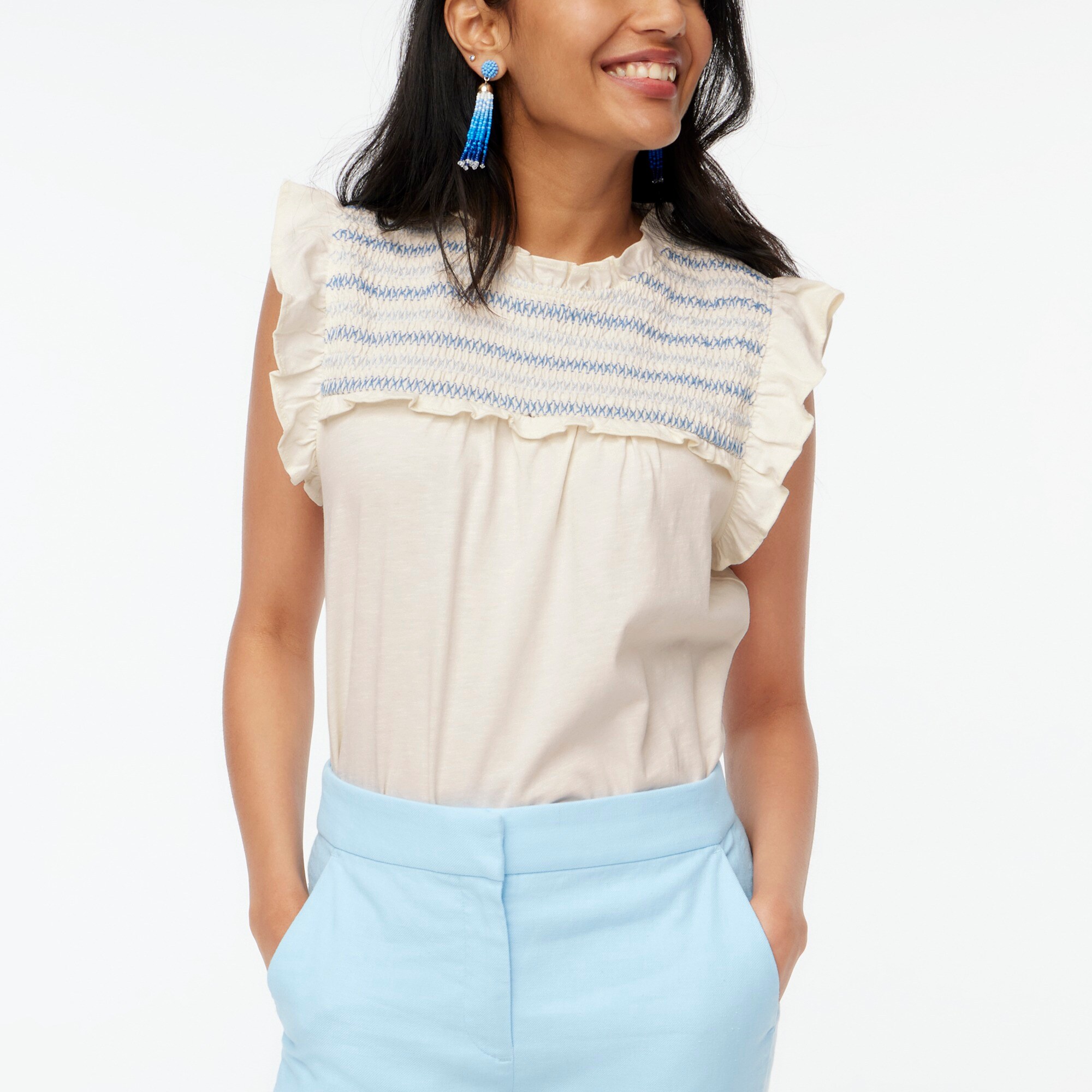 Factory: Ruffle-sleeve Smocked Top For Women