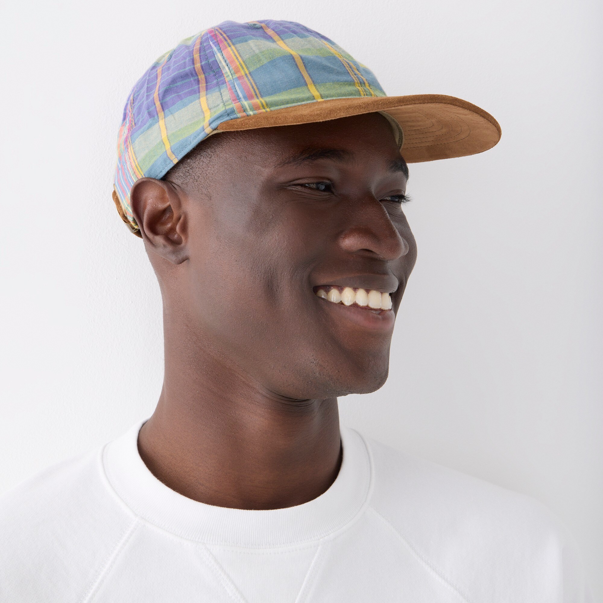 J.Crew: Baseball Cap In Plaid With Suede Brim For Men