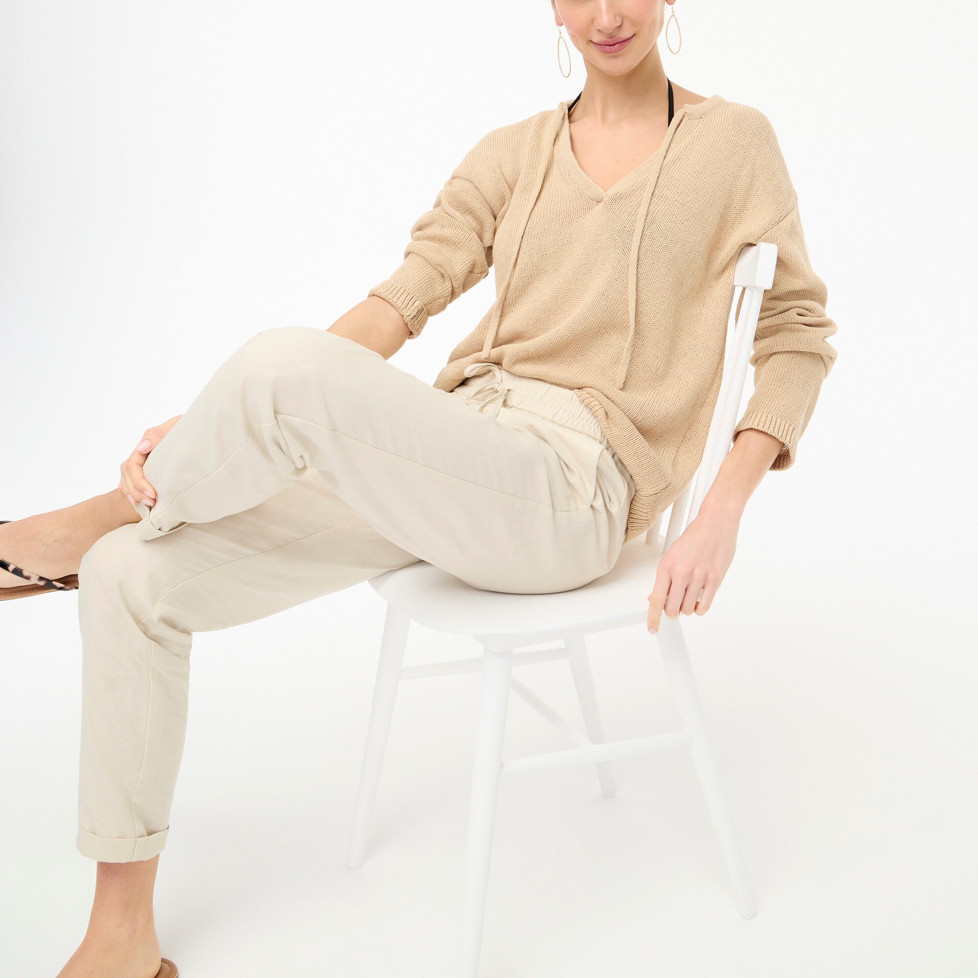 Factory: Linen-blend Tie-neck Sweater For Women