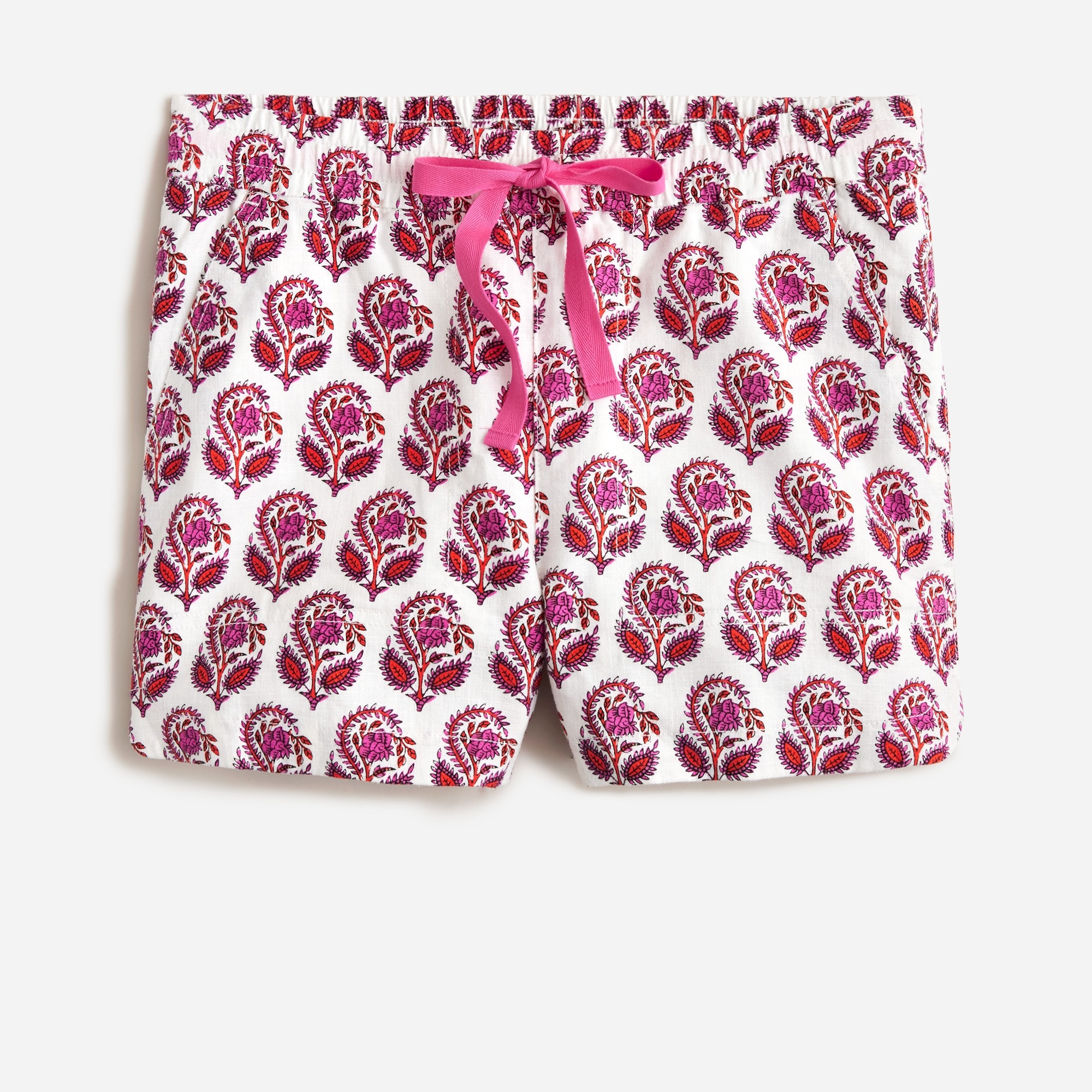 New Seaside Linen-blend Short In Bouquet Block Print For Women | J.Crew