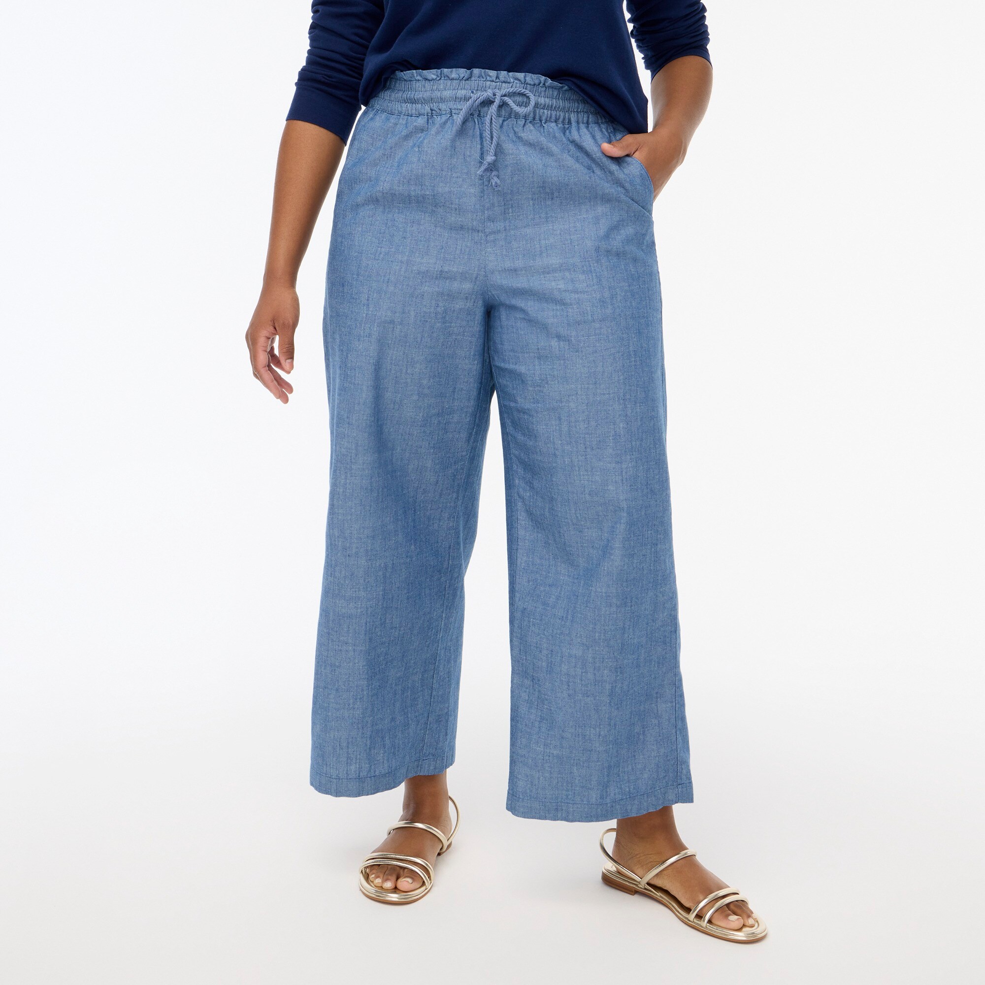 Factory: Chambray Wide-leg Paper-bag Pant For Women