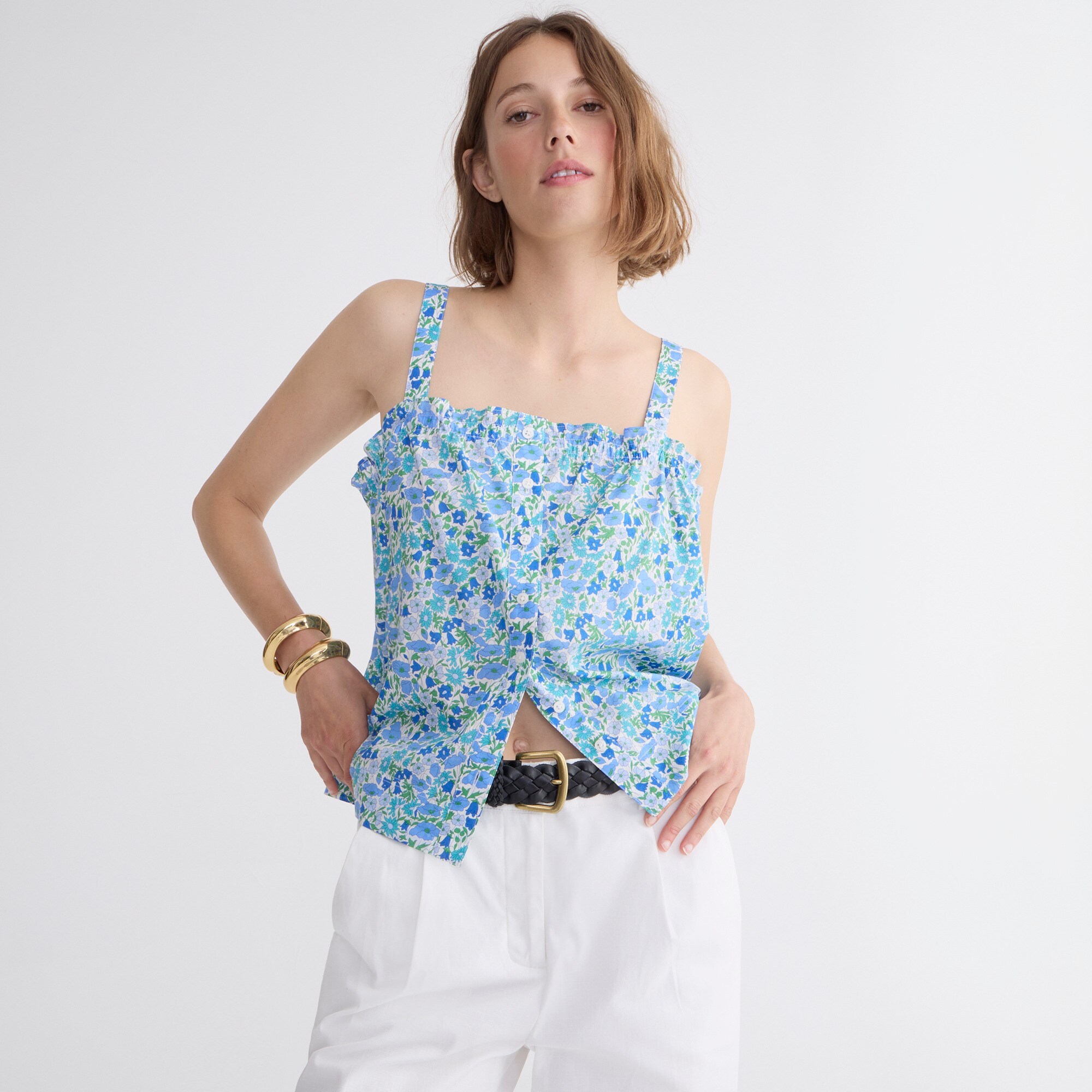 J.Crew: Smocked Button-front Tank Top In Liberty® Poppy And Daisy ...